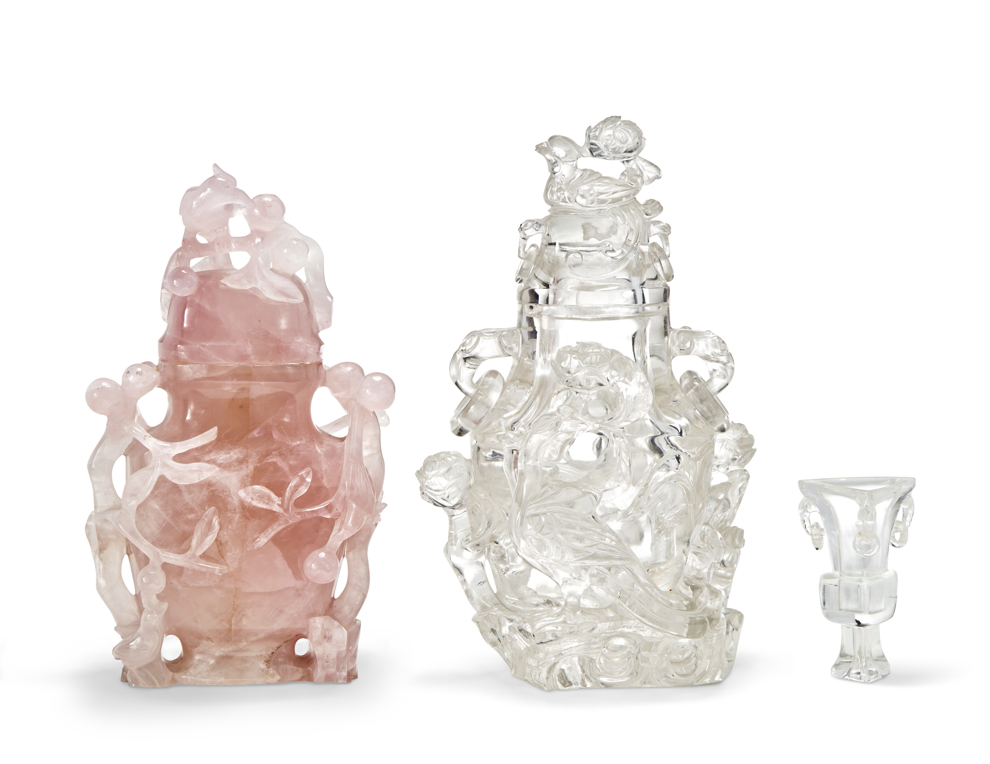 TWO CARVED ROCK CRYSTAL VASES, QING DYNASTY (1644-1911)-20TH CENTURY ...