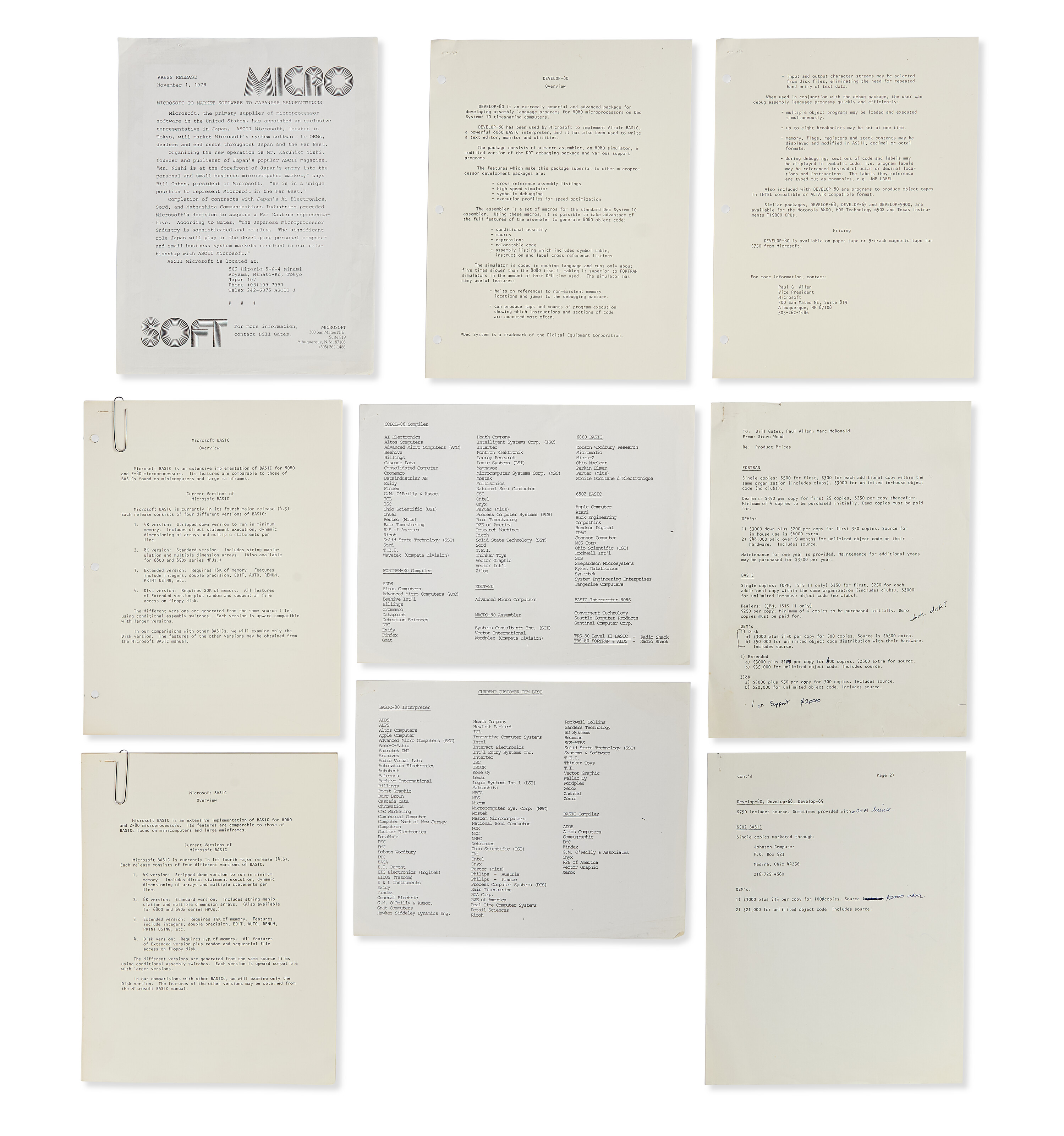 A GROUP OF EARLY MICROSOFT MEMOS, CIRCA 1978 | Christie’s
