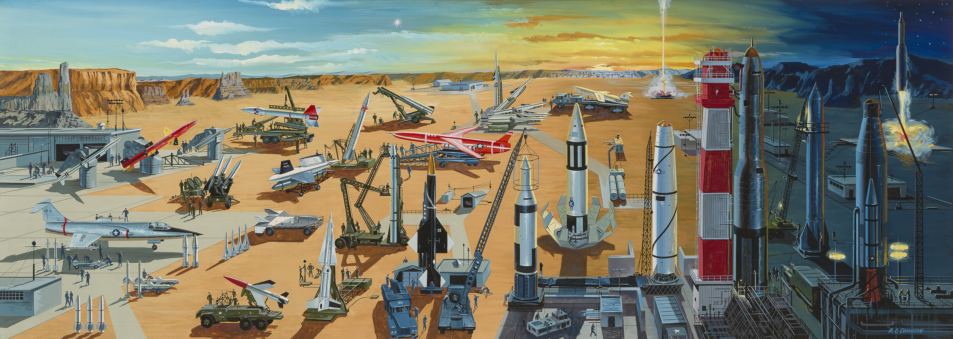 R.C. SWANSON (20TH CENTURY), ROCKET FLEET IN DESERT LANDSCAPE | Christie’s