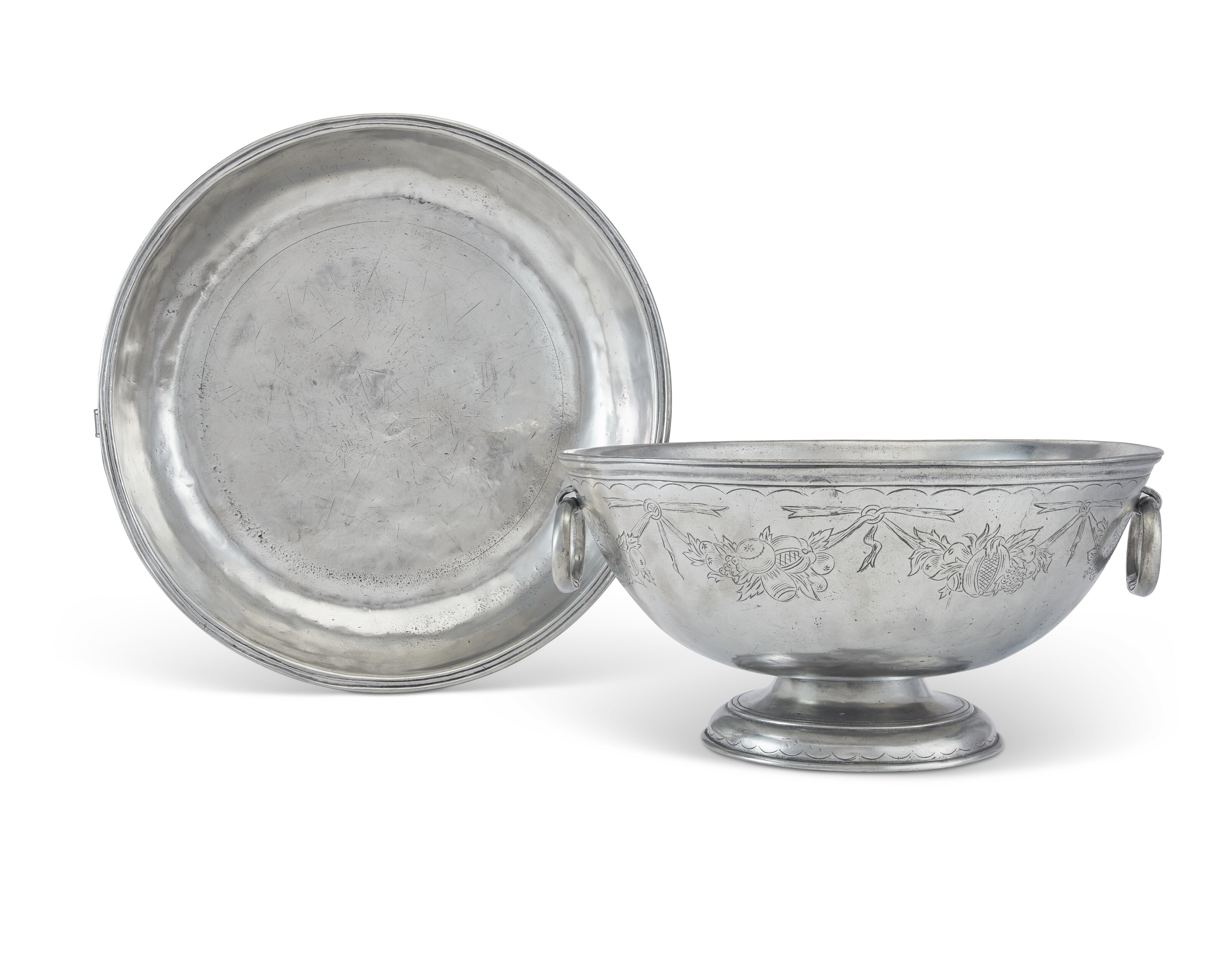 TWO ITALIAN PEWTER SERVING WARES, MARK OF LA BOTTEGA DEL PELTRO ...