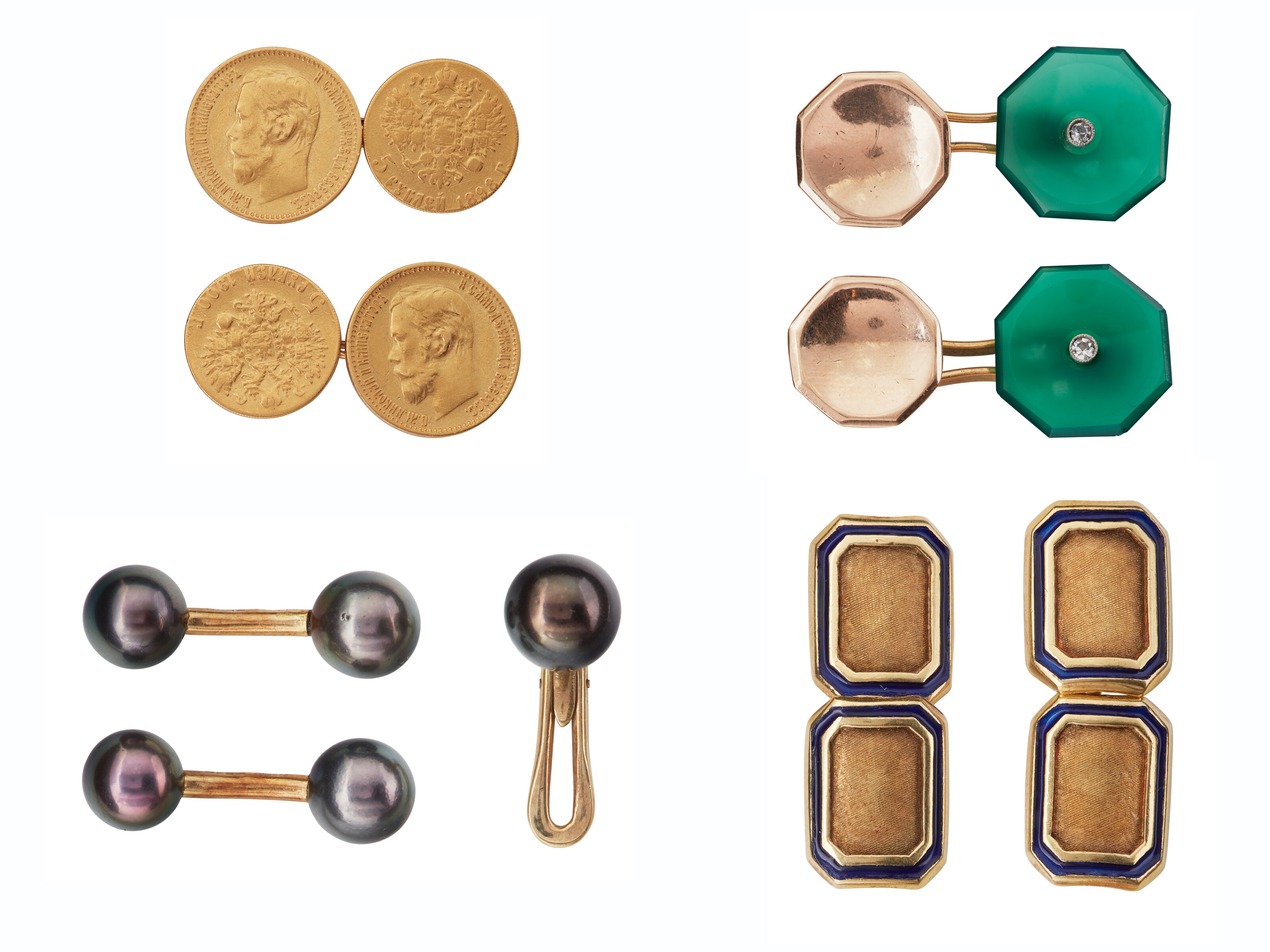 DAVID WEBB PAIR CUFFLINKS AND UNSIGNED DRESS STUD ACCOMPANIED BY GROUP ...
