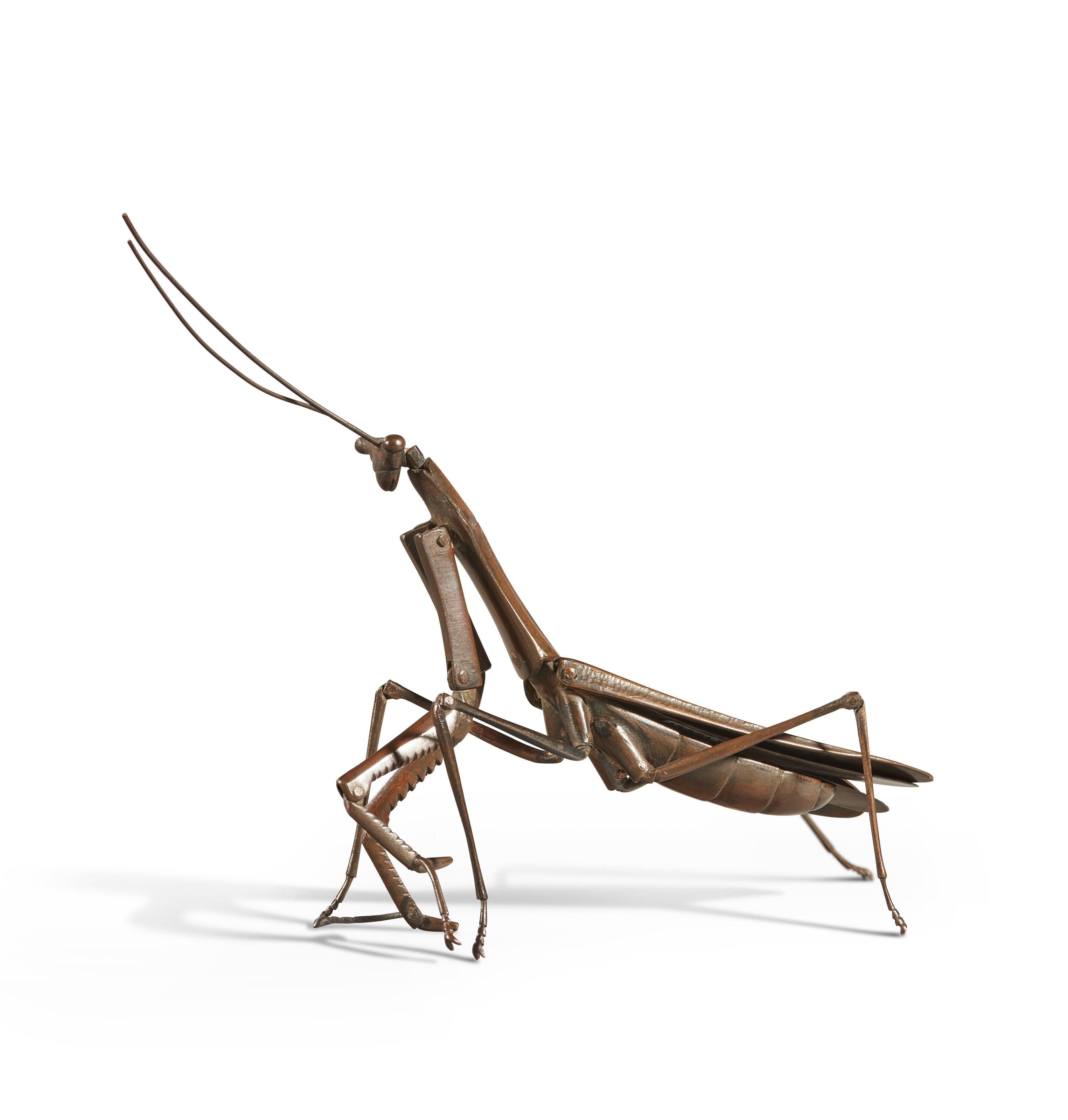 A BRONZE ARTICULATED MODEL OF A PRAYING MANTIS, JIZAI OKIMONO, JAPAN ...