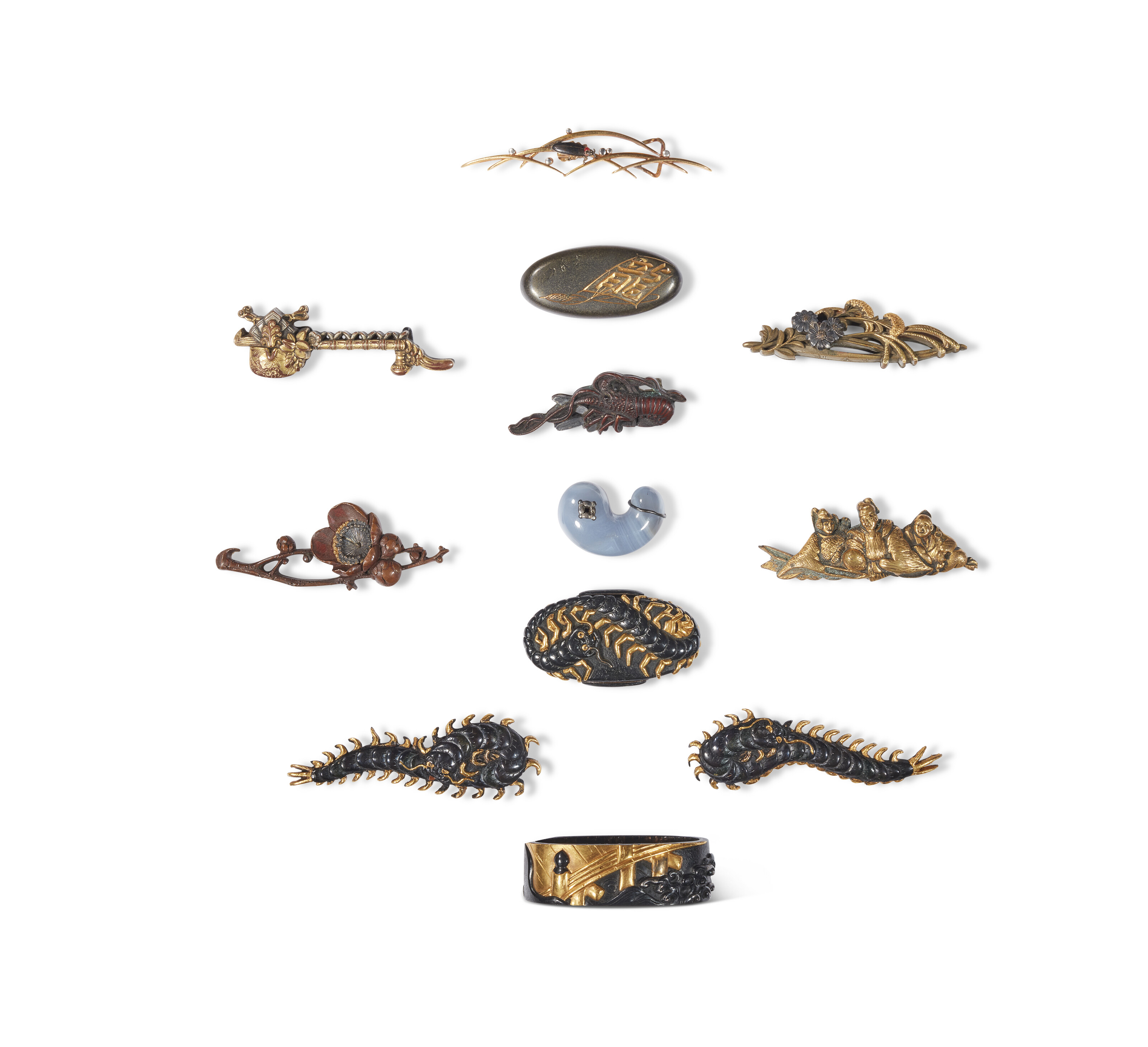 A SHAKUDO FUTADOKORO AND A SET OF EIGHT KANAGU AND OBIDOME, JAPAN, LATE ...