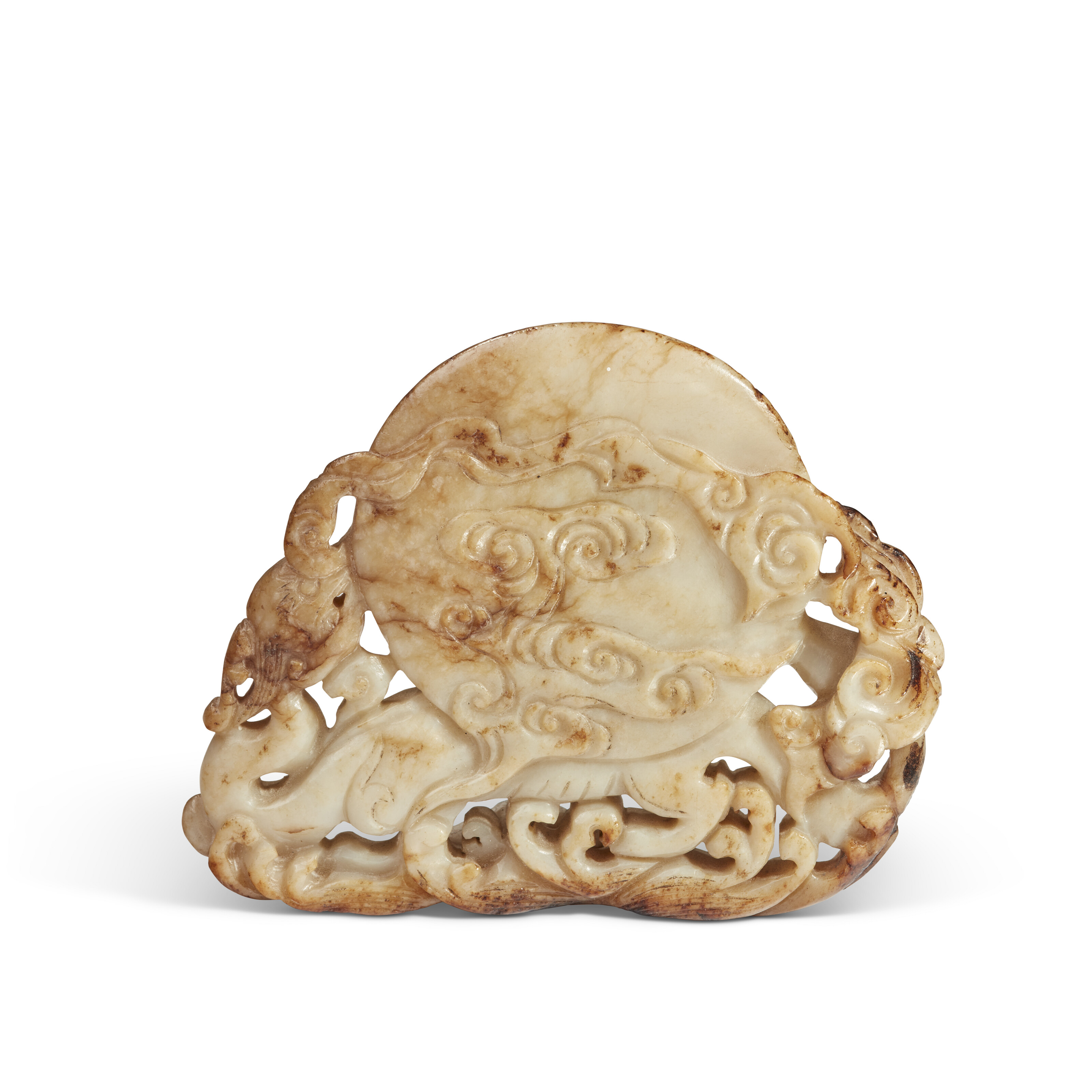 A BEIGE AND RUSSET JADE GROUP OF A RISING SUN, CHINA, 17TH-18TH CENTURY ...