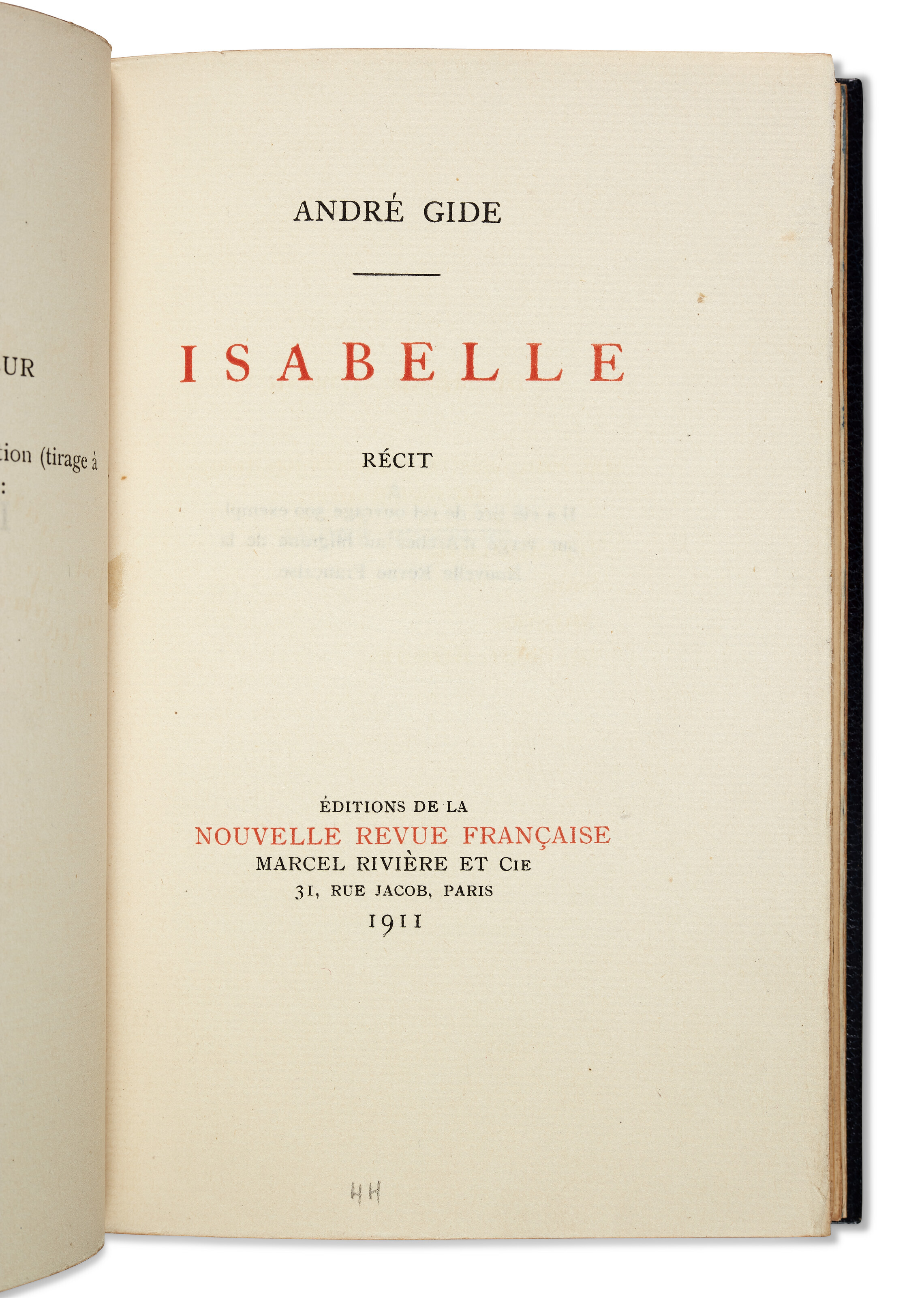 GIDE, André (1869-1951), Isabelle. Paris : NRF, 1911. | Christie’s