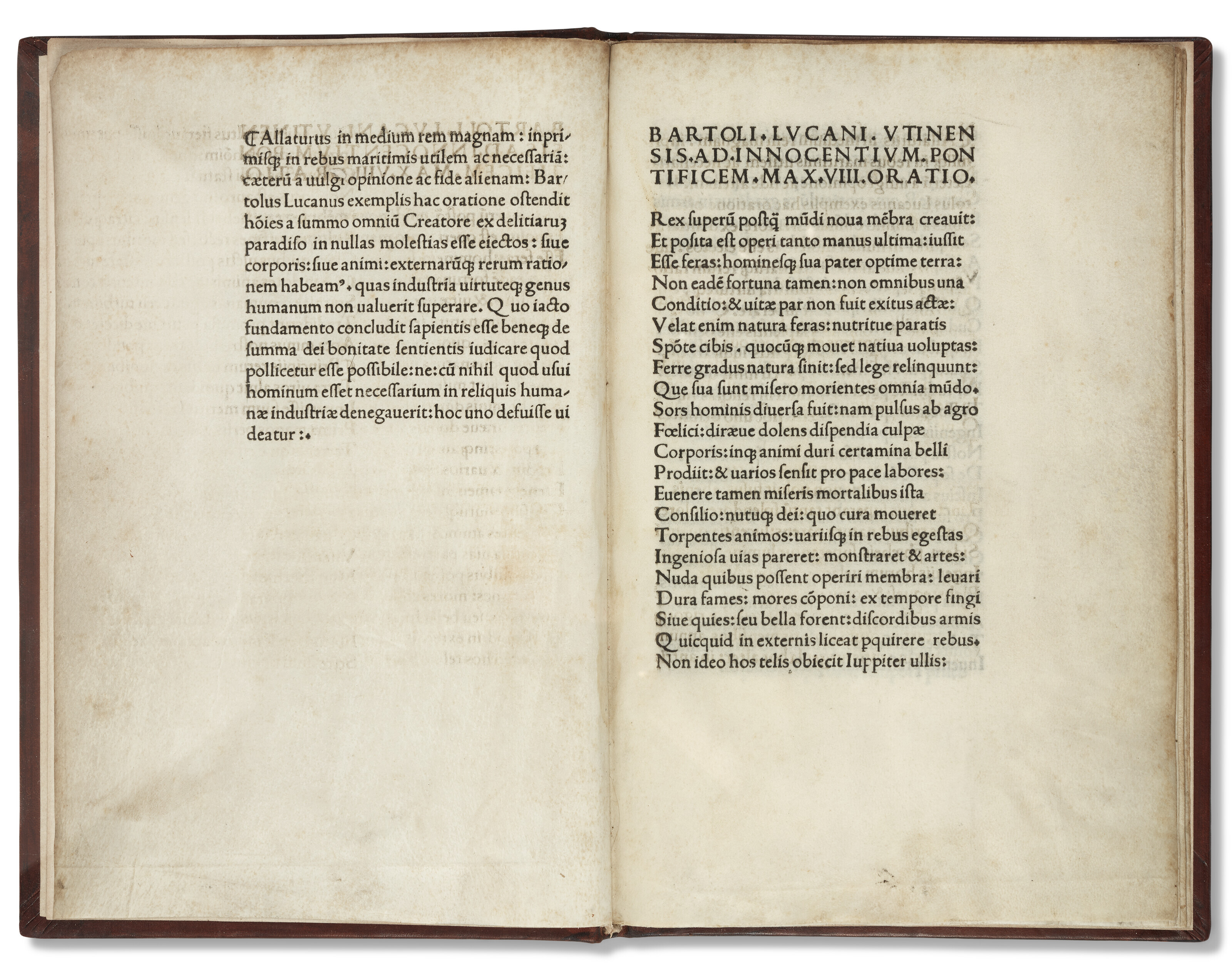 LUCANUS, Bartolus, Oratio ad Innocentium VIII. Rome : Eucharius Silber ...