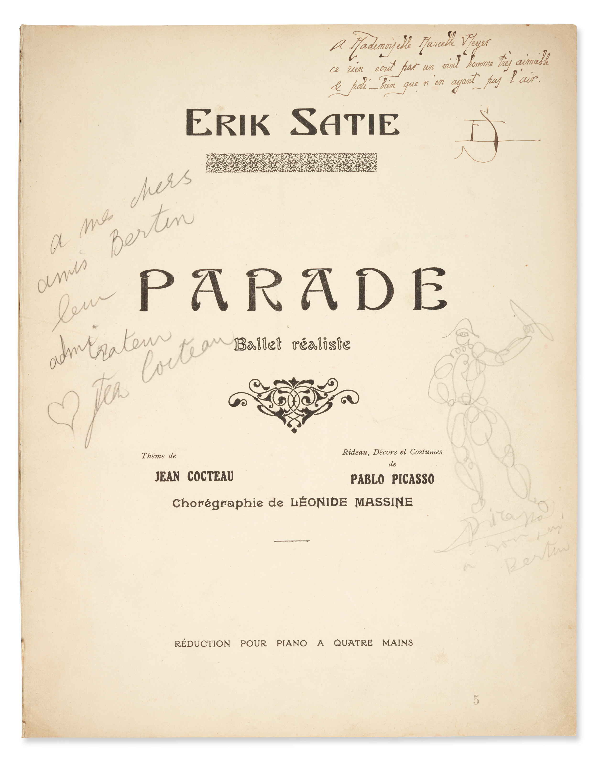 SATIE, Erik (1866-1925), Pablo PICASSO (1881-1973) et Jean COCTEAU ...