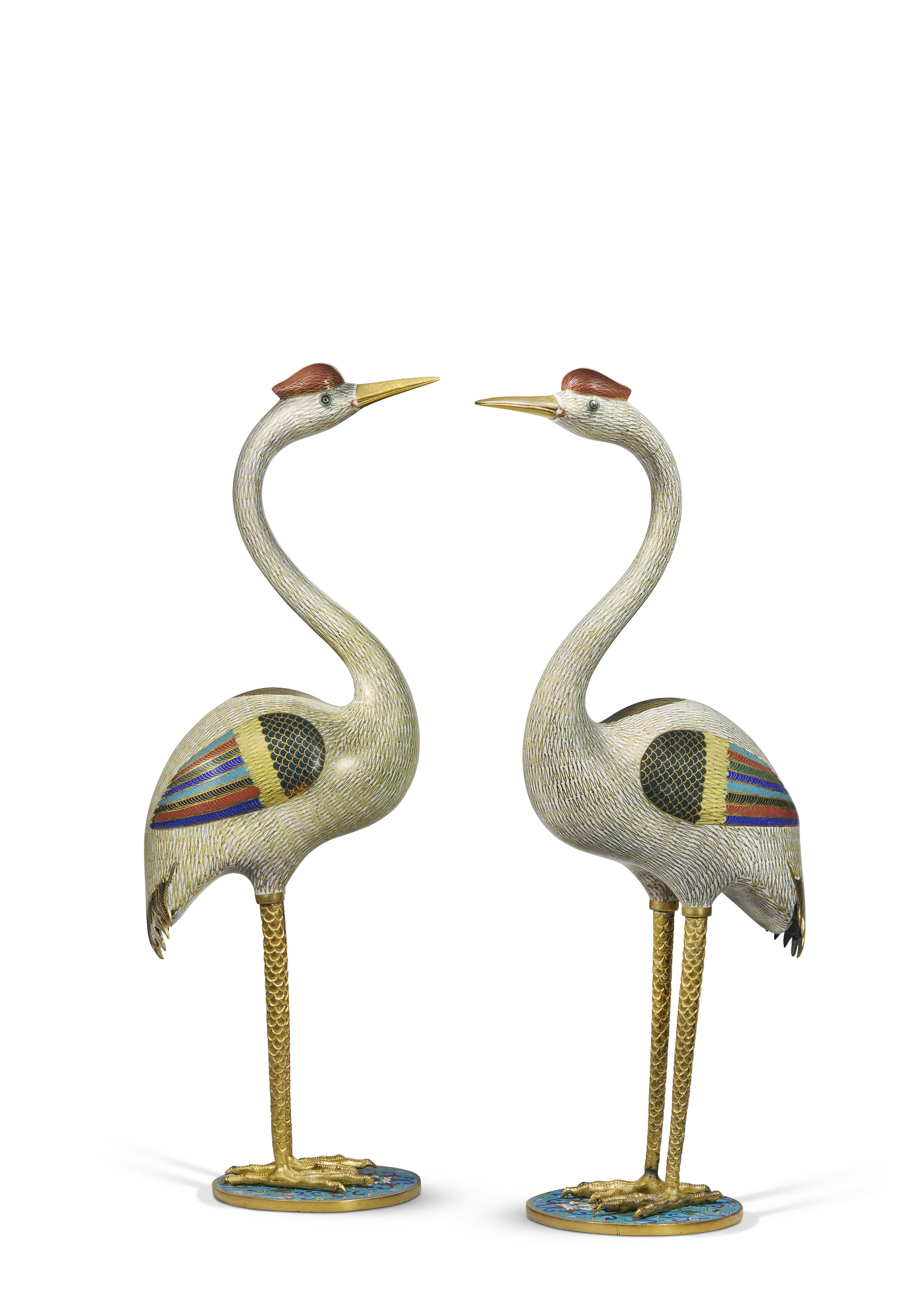 PAIRE DE PIES PERCHÉES EN ÉMAUX CLOISONNÉS, CHINE, DYNASTIE QING, XVIIIÈME-XIXÈME SIÈCLE ...