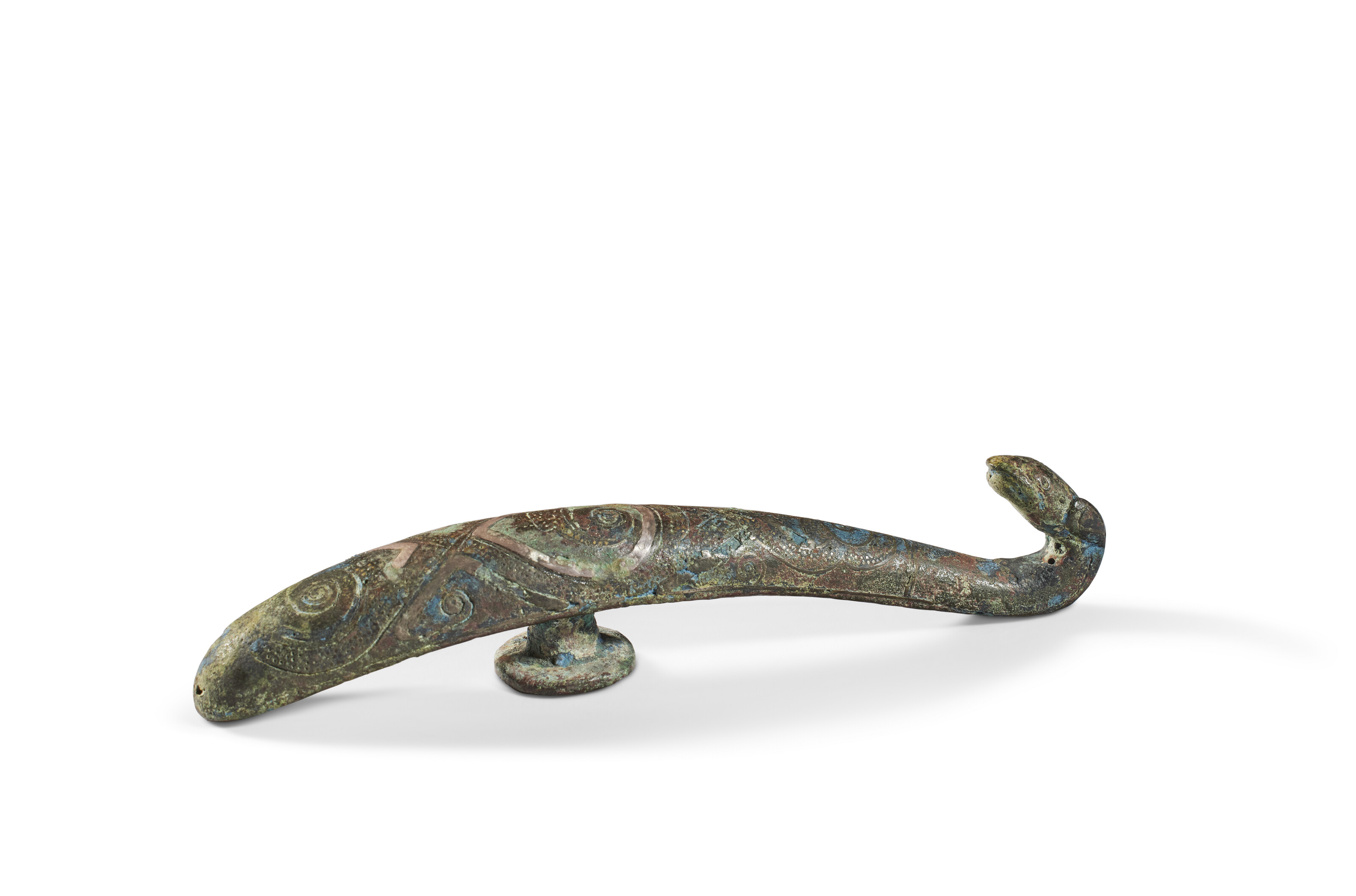 A SILVER-INLAID BRONZE BELT HOOK, CHINA, EASTERN ZHOU DYNASTY (770-256 ...
