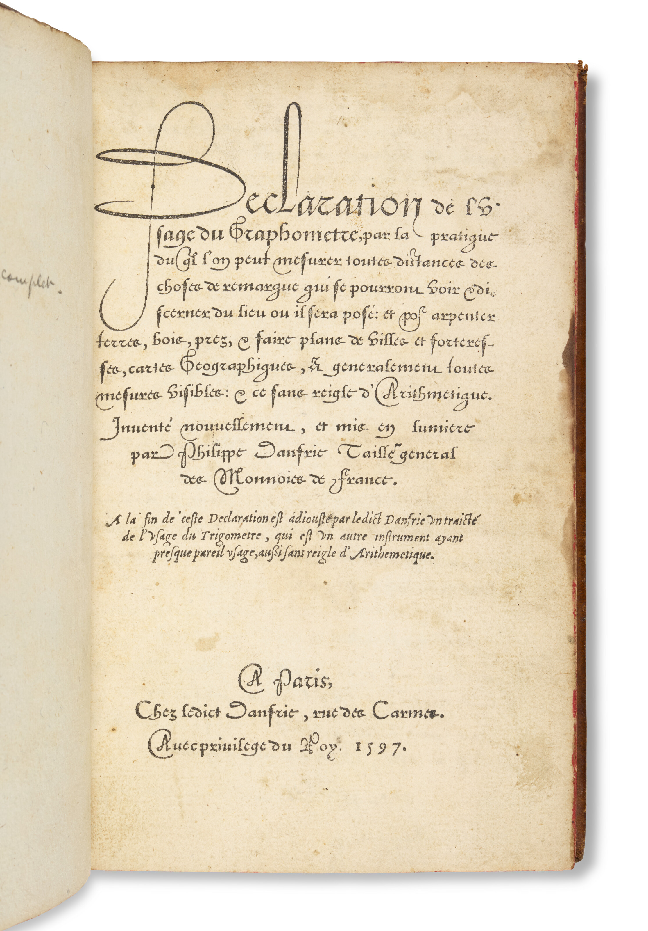 DANFRIE, Philippe (ca. 1531-1606), Declaration de l'usage du ...