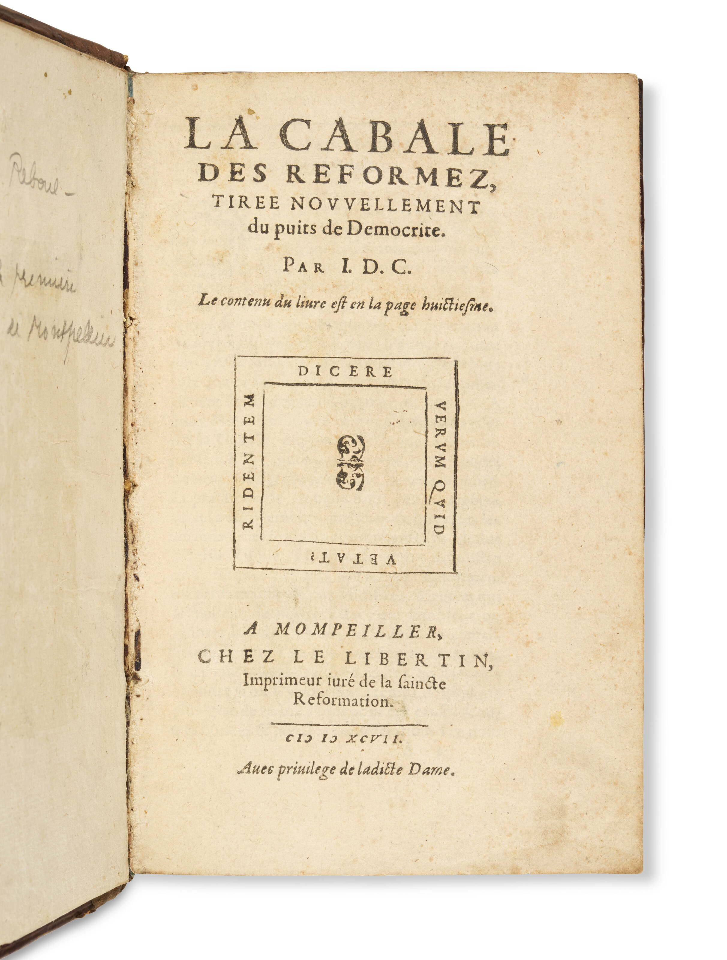 REBOUL, Guillaume (1560-1611), La Cabale des Reformez, tirée ...