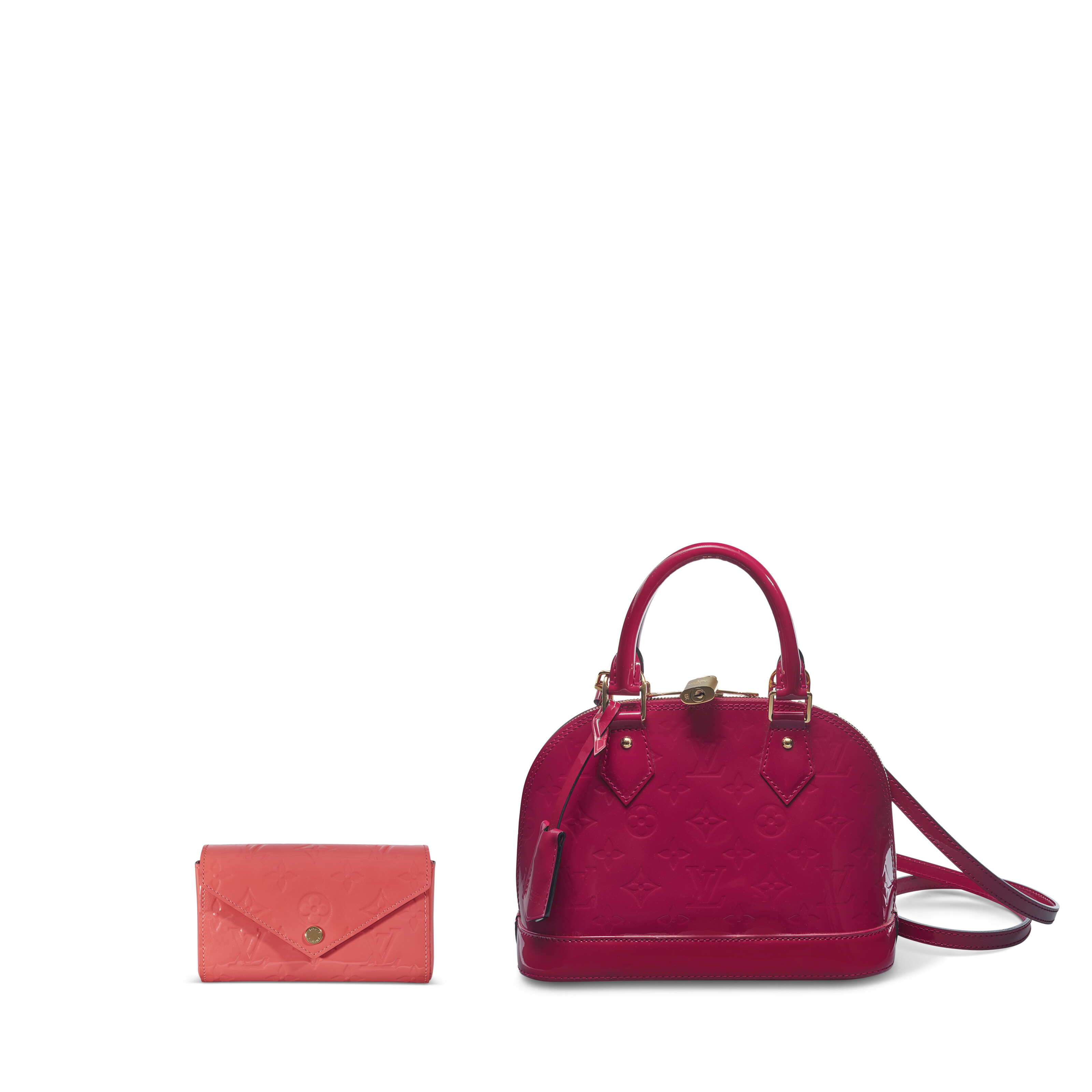 A GROUP OF TWO: INDIAN ROSE MONOGRAM PATENT LEATHER ALMA BB & A ROSE ...