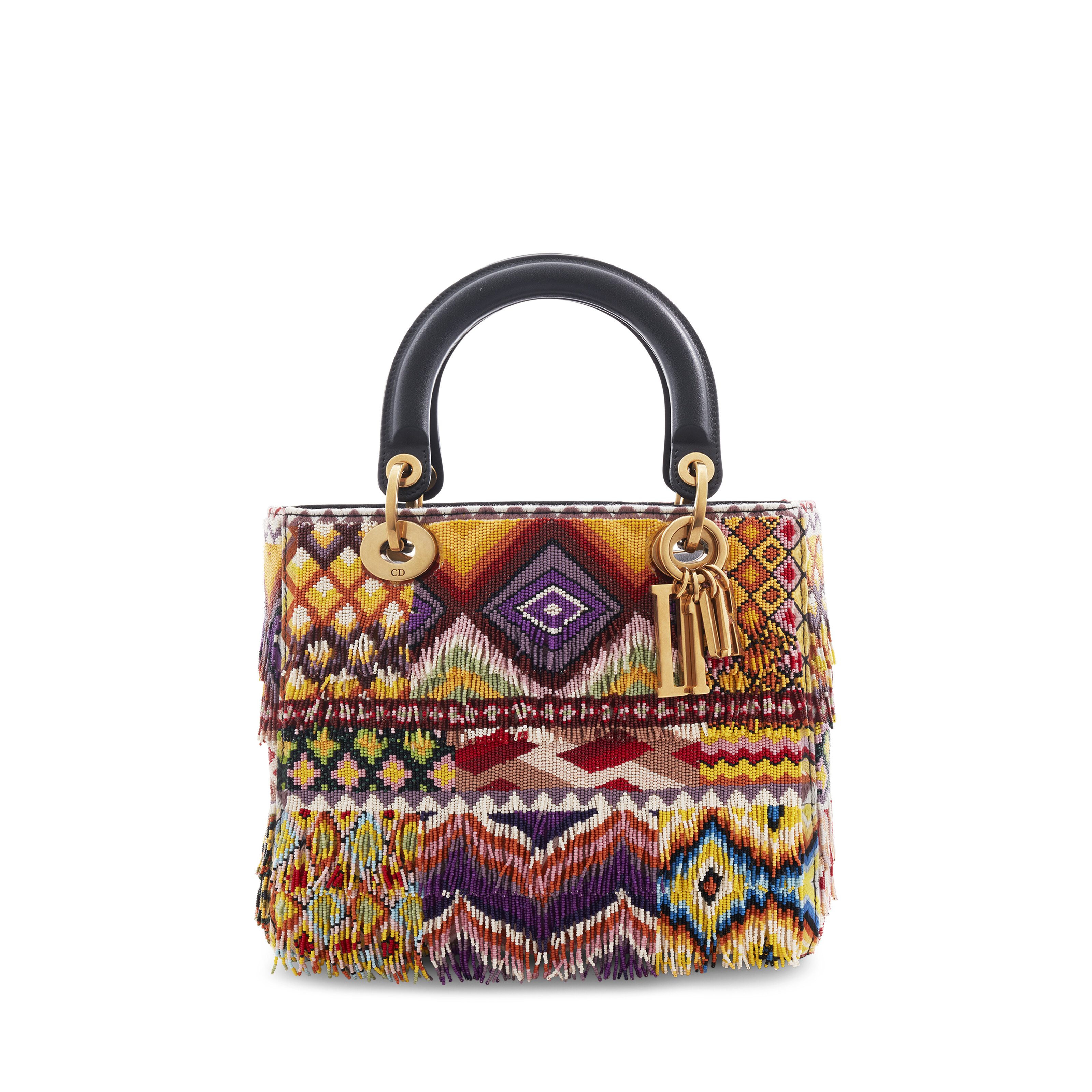 A LIMITED EDITION MULTICOLOR PEARLS EMROIDERED & BLACK CALF LEATHER ...