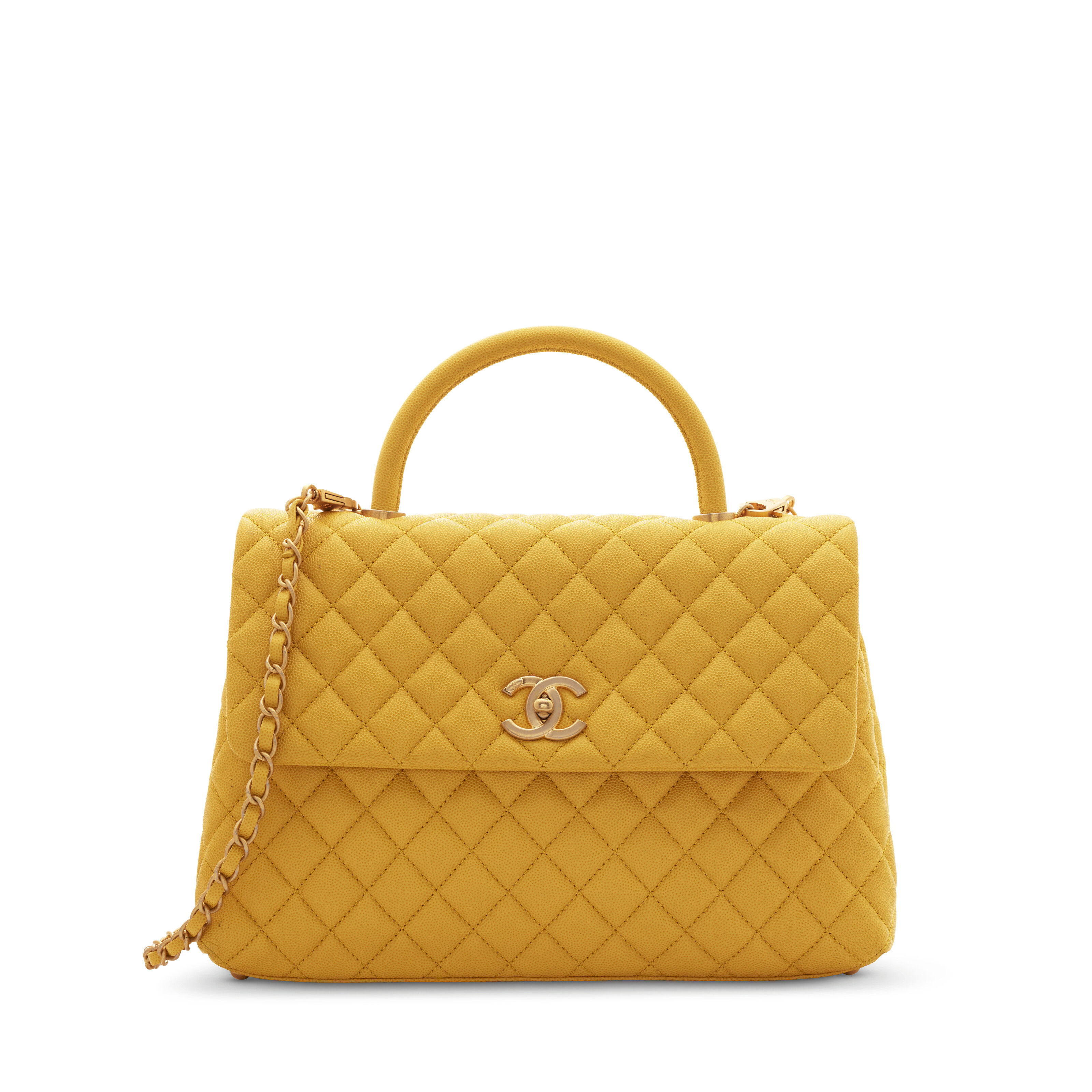 A YELLOW QUILTED CAVIAR LEATHER MEDIUM COCO HANDLE WITH ANTIQUE GOLD ...