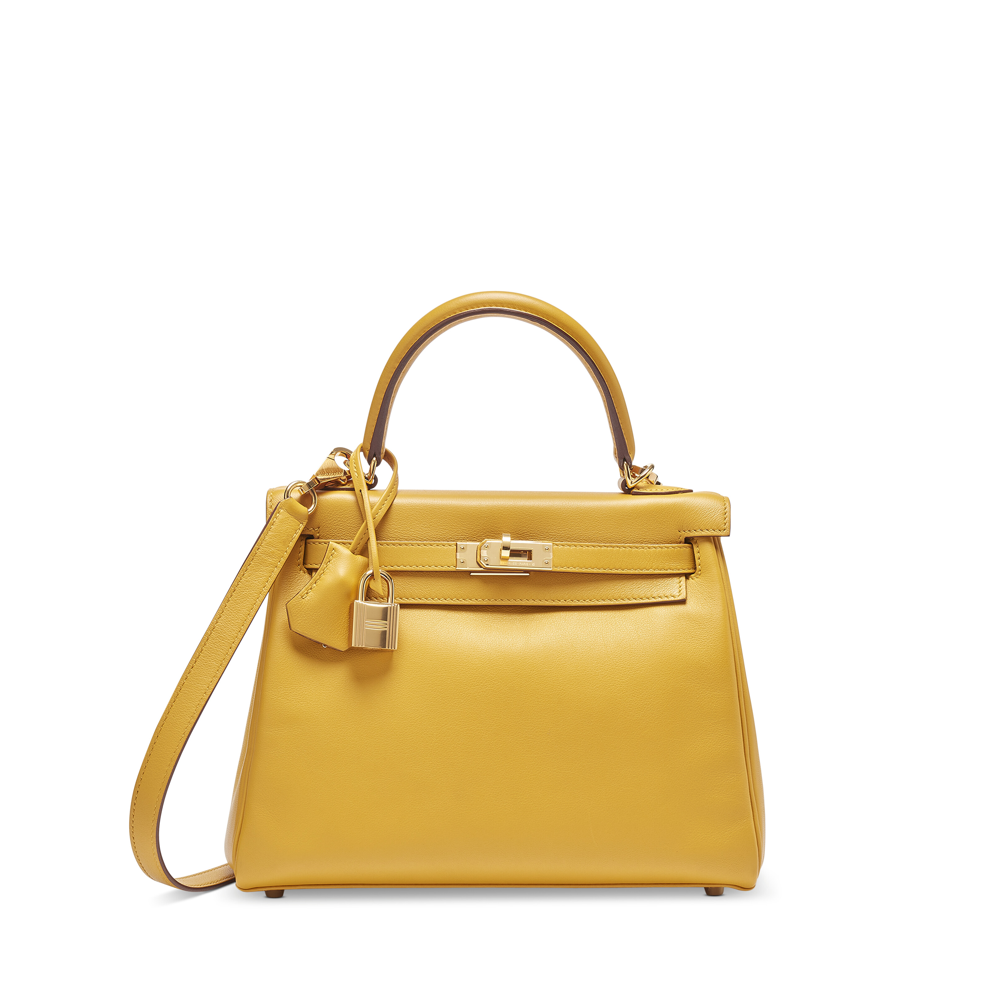 A JAUNE AMBRE SWIFT LEATHER RETOURNÉ KELLY 25 WITH GOLD HARDWARE ...