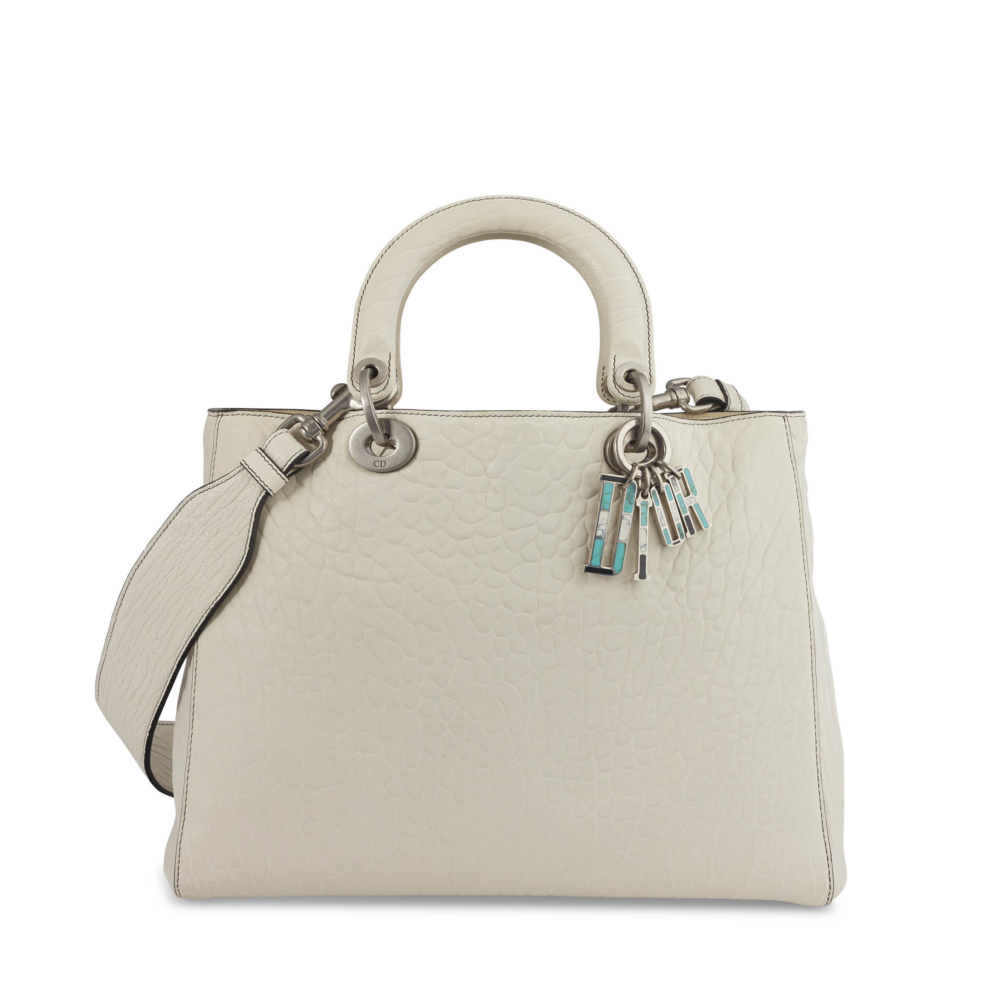 AN OFF WHITE CANYON LAMBSKIN LEATHER LARGE LADY DIOR WITH SILVER ...