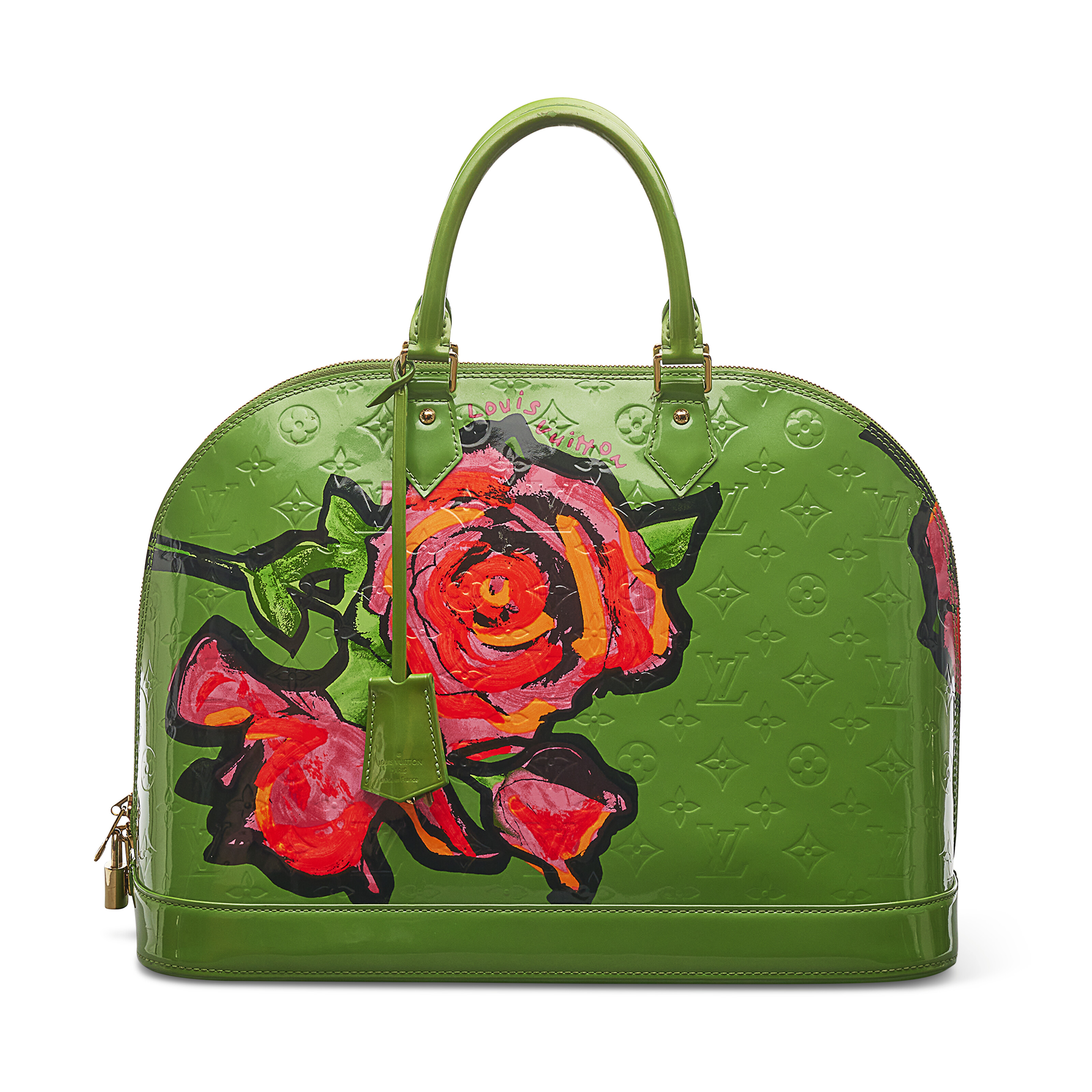 A LIMITED EDITION VERT TONIC MONOGRAM PATENT LEATHER ROSES ALMA GM WITH ...