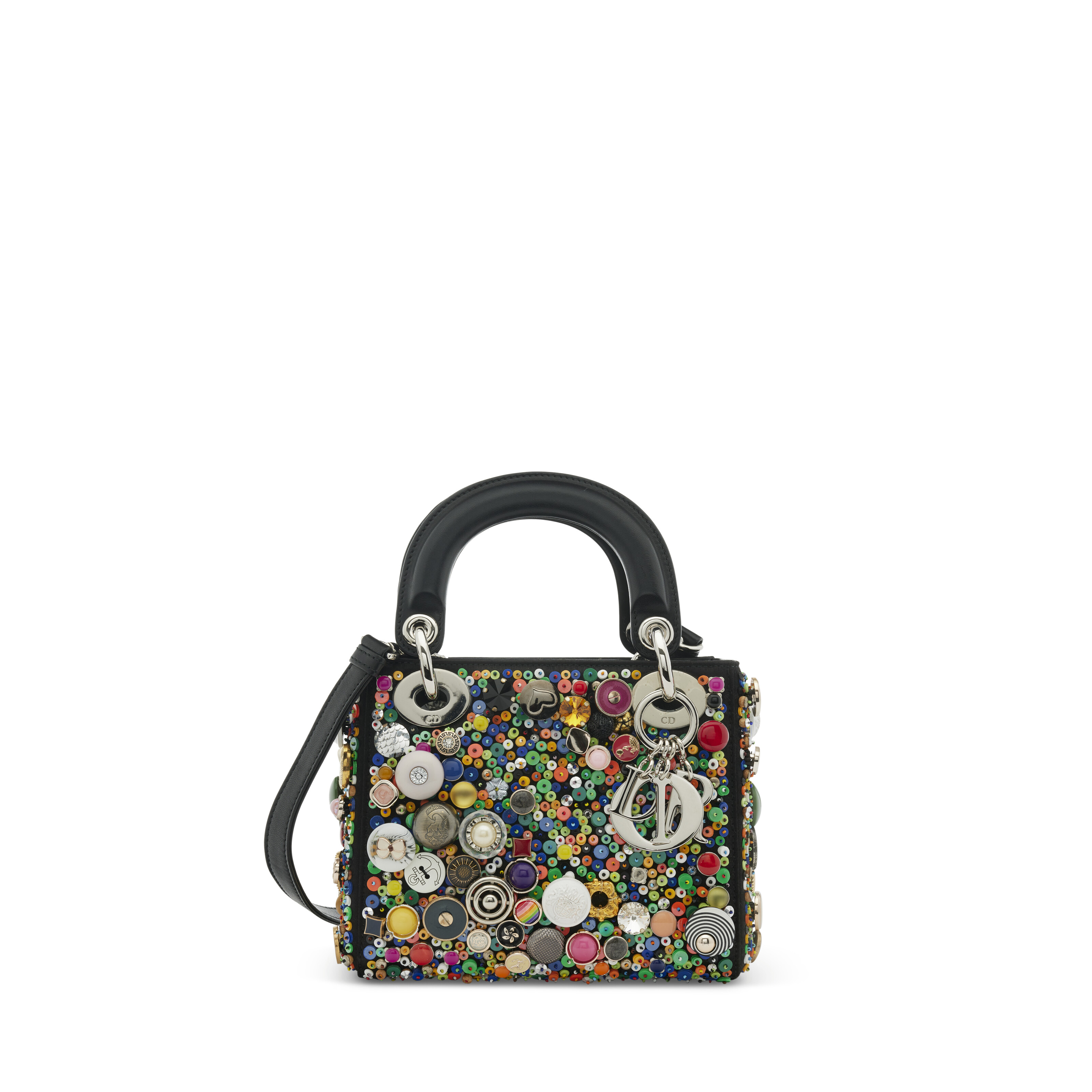 A LIMITED EDITION LADY ART MULTICOLORED BUTTONS, BLACK SATIN & BLACK ...