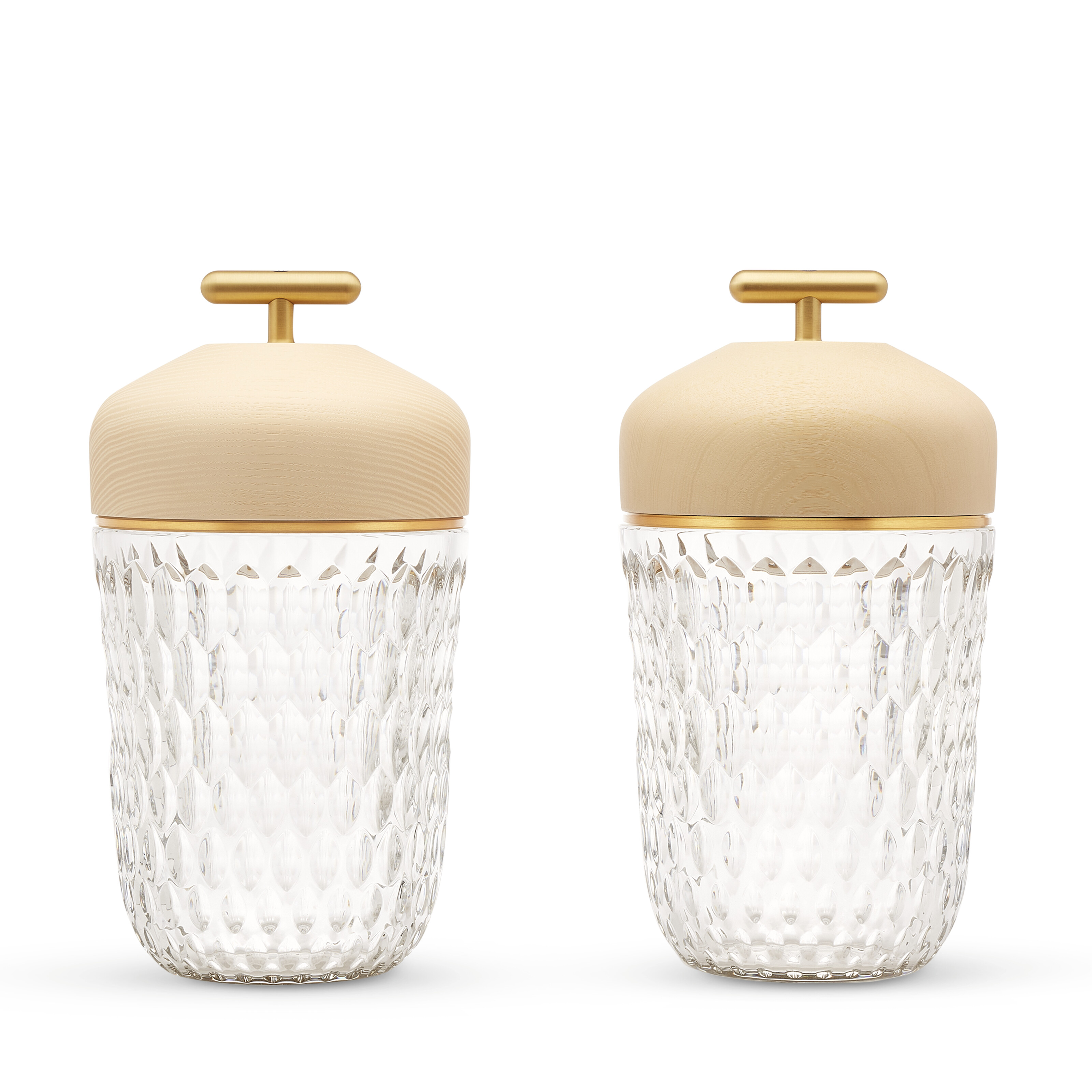 A GROUP OF TWO: CRYSTAL & LIGHT WOOD FOLIA PORTABLE LAMP BY SAINT LOUIS ...