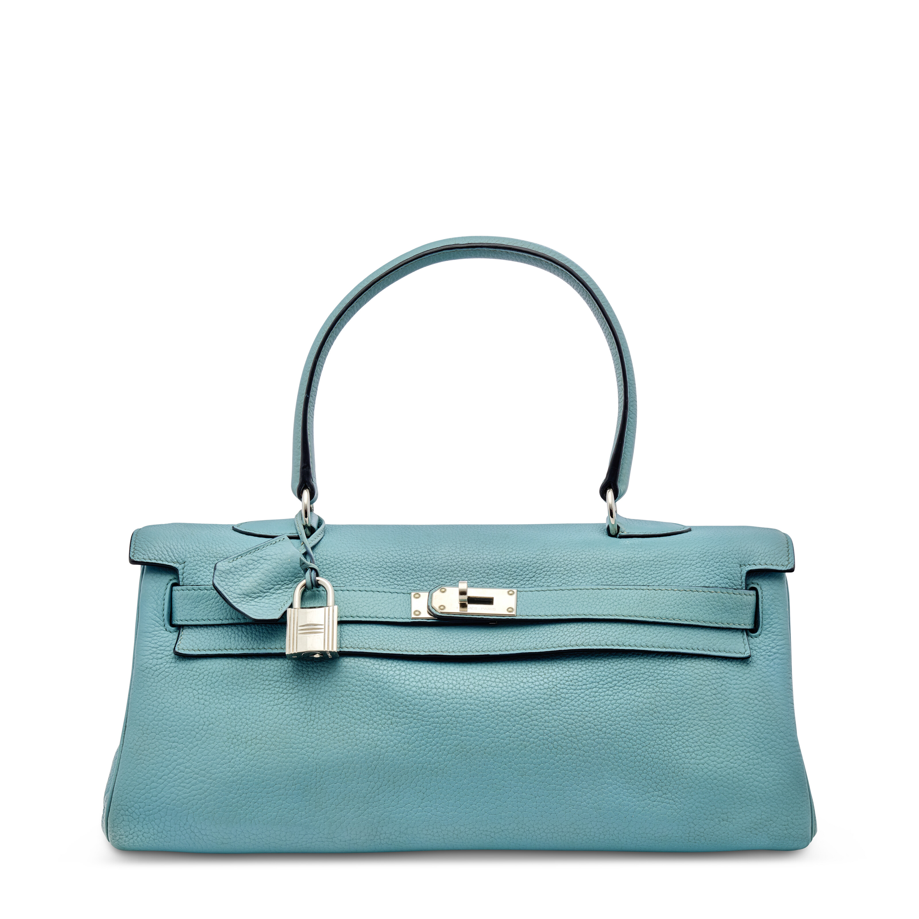 A BLEU CIEL CLÉMENCE LEATHER JPG KELLY SHOULDER 42 WITH PALLADIUM ...
