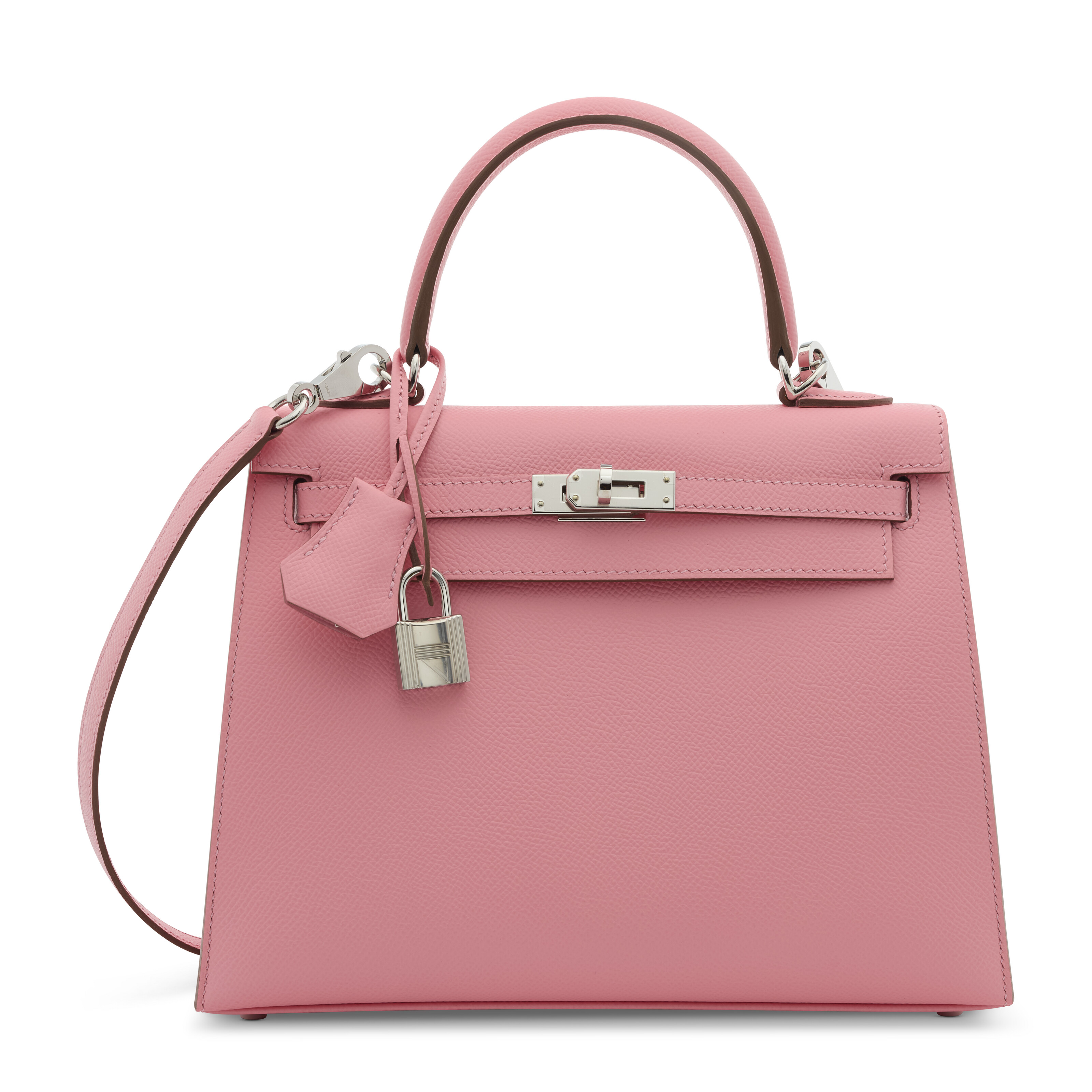 A ROSE CONFETTI EPSOM LEATHER SELLIER KELLY 25 WITH PALLADIUM HARDWARE ...