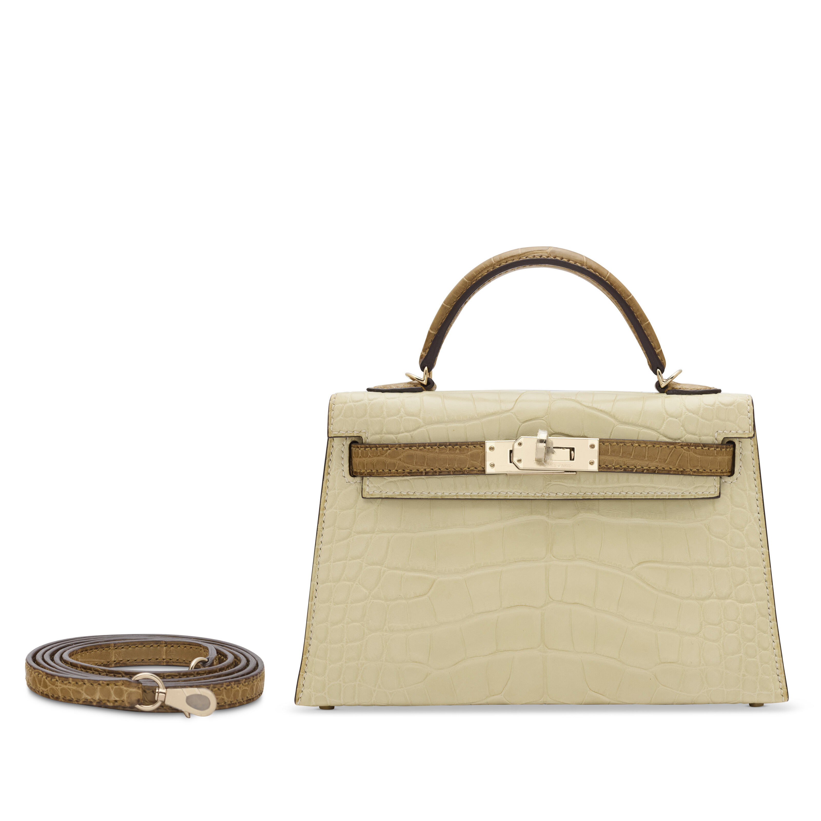 A CUSTOM MATTE PARCHEMIN & KRAFT ALLIGATOR MINI KELLY 20 II WITH ...