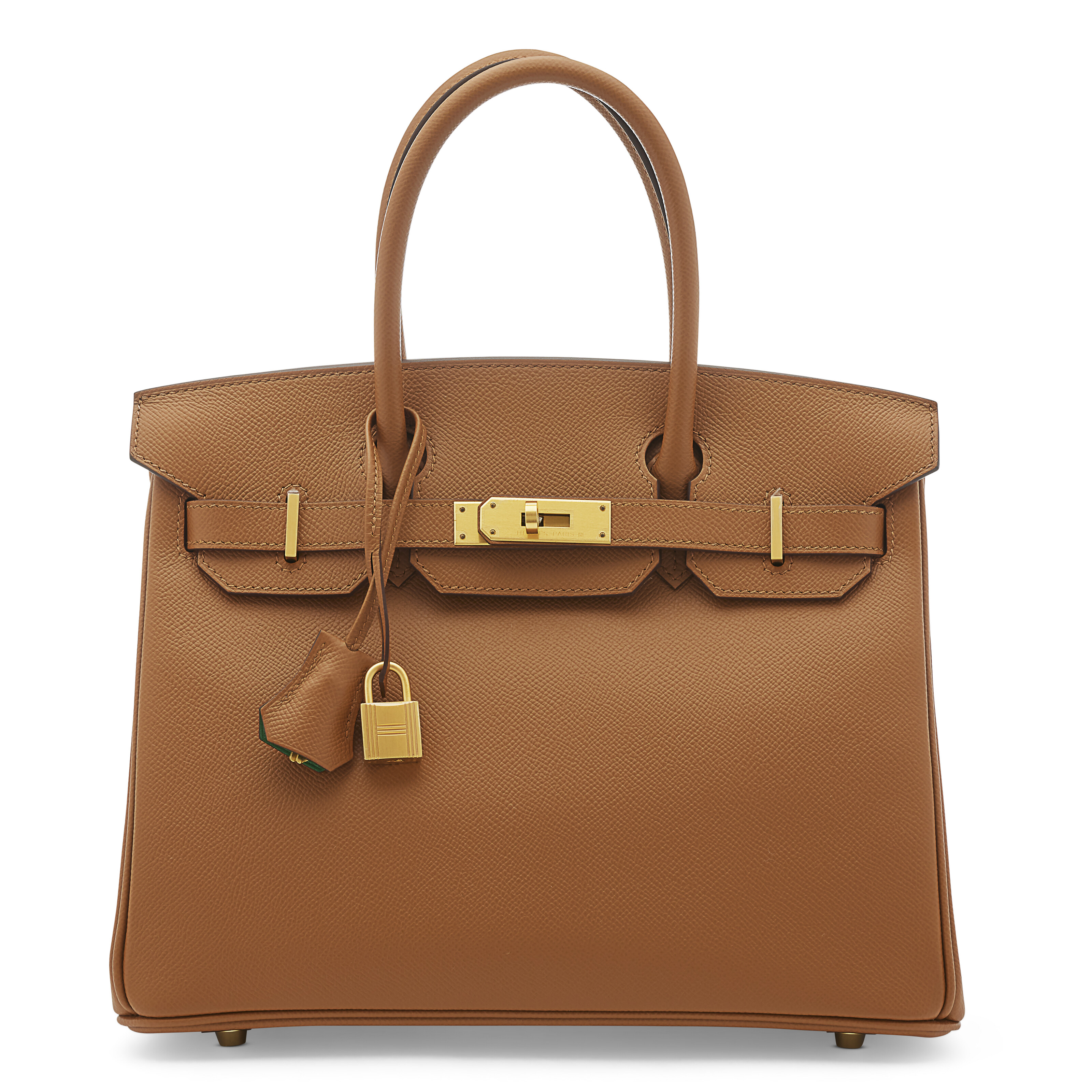 A CUSTOM GOLD & VERT PELOUSE EPSOM LEATHER BIRKIN 30 WITH BRUSHED GOLD ...