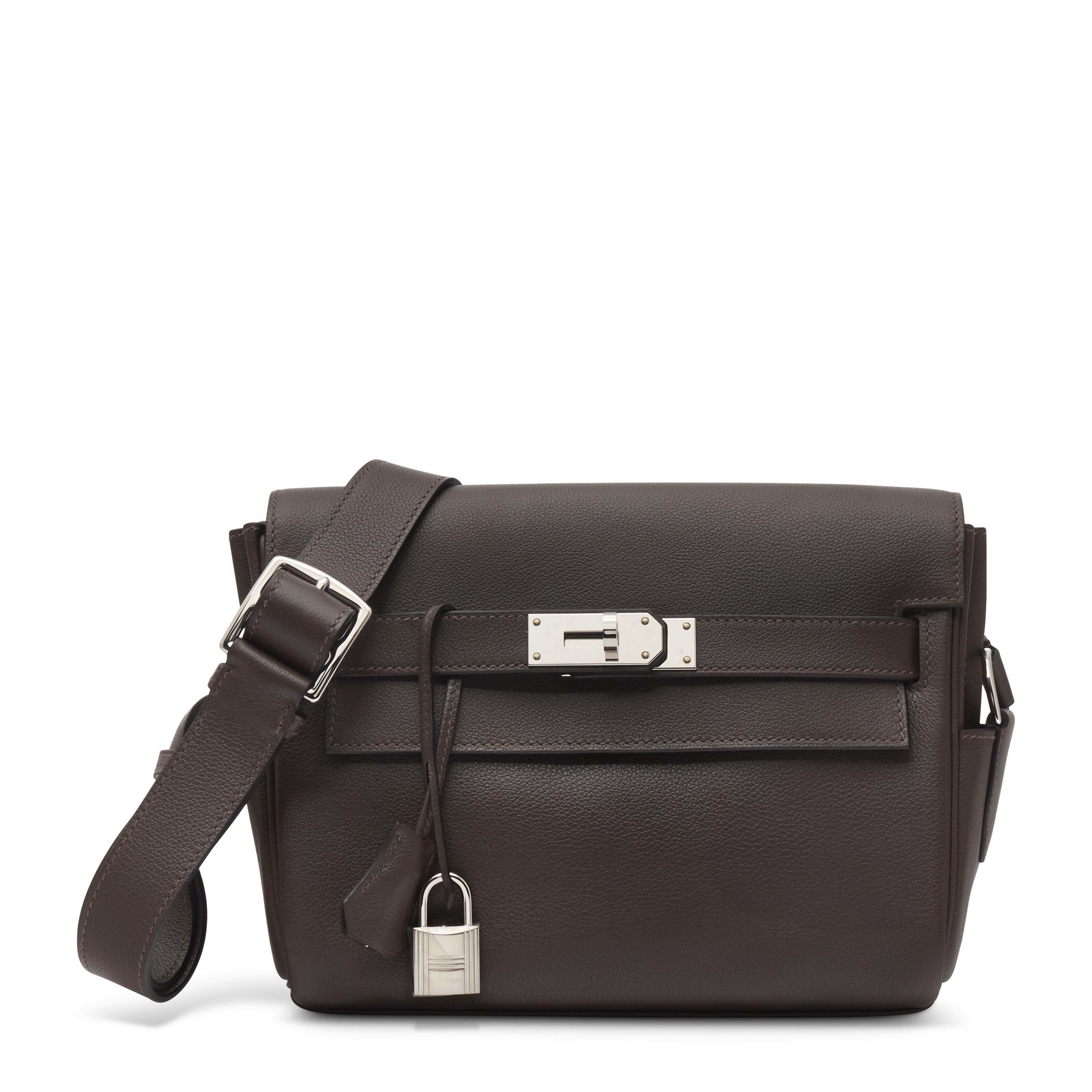 A CACAO EVERCOLOR LEATHER KELLY MESSENGER WITH PALLADIUM HARDWARE ...