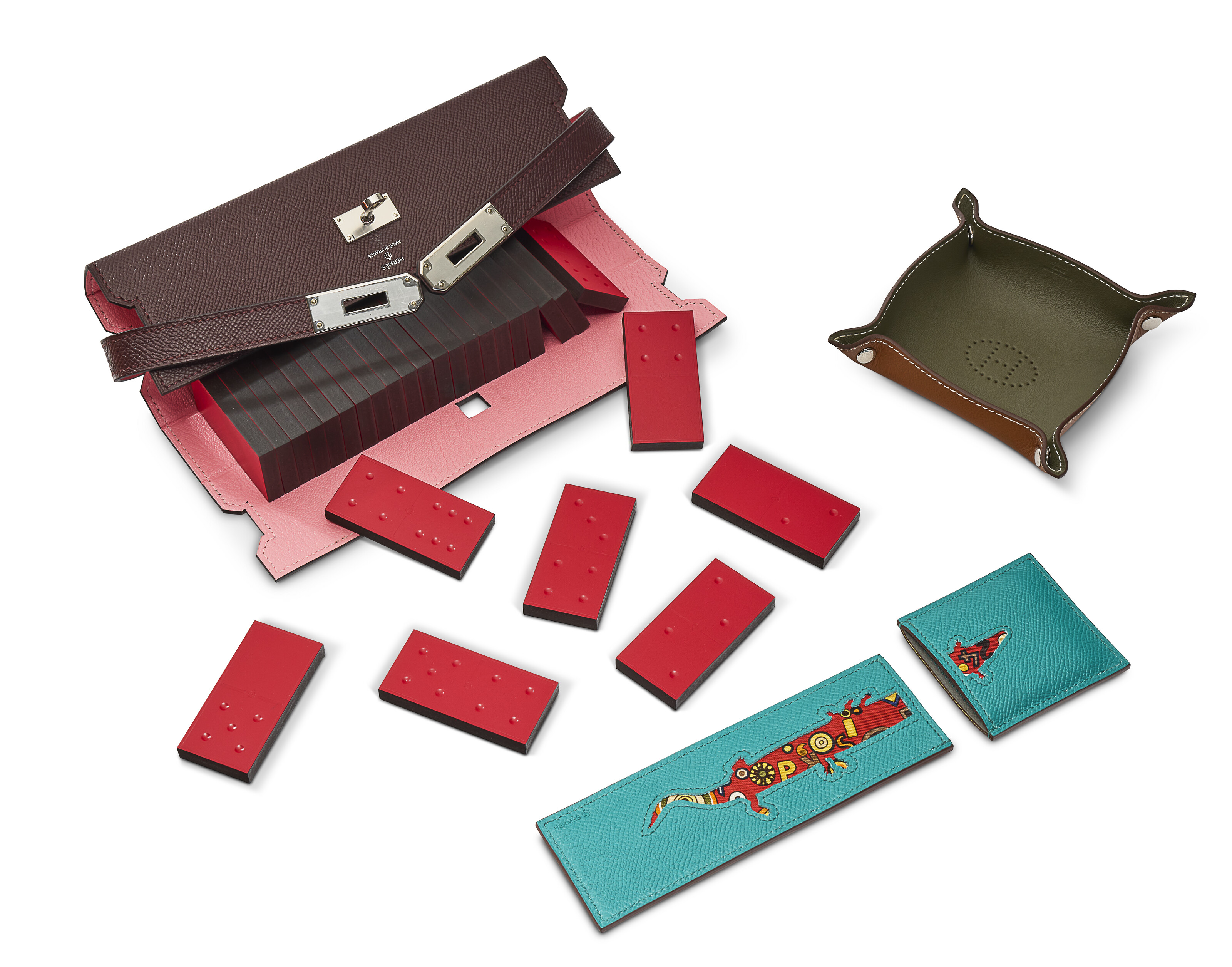 A GROUP OF THREE: A PETIT H BORDEAUX & ROSE CONFETTI EPSOM LEATHER ...