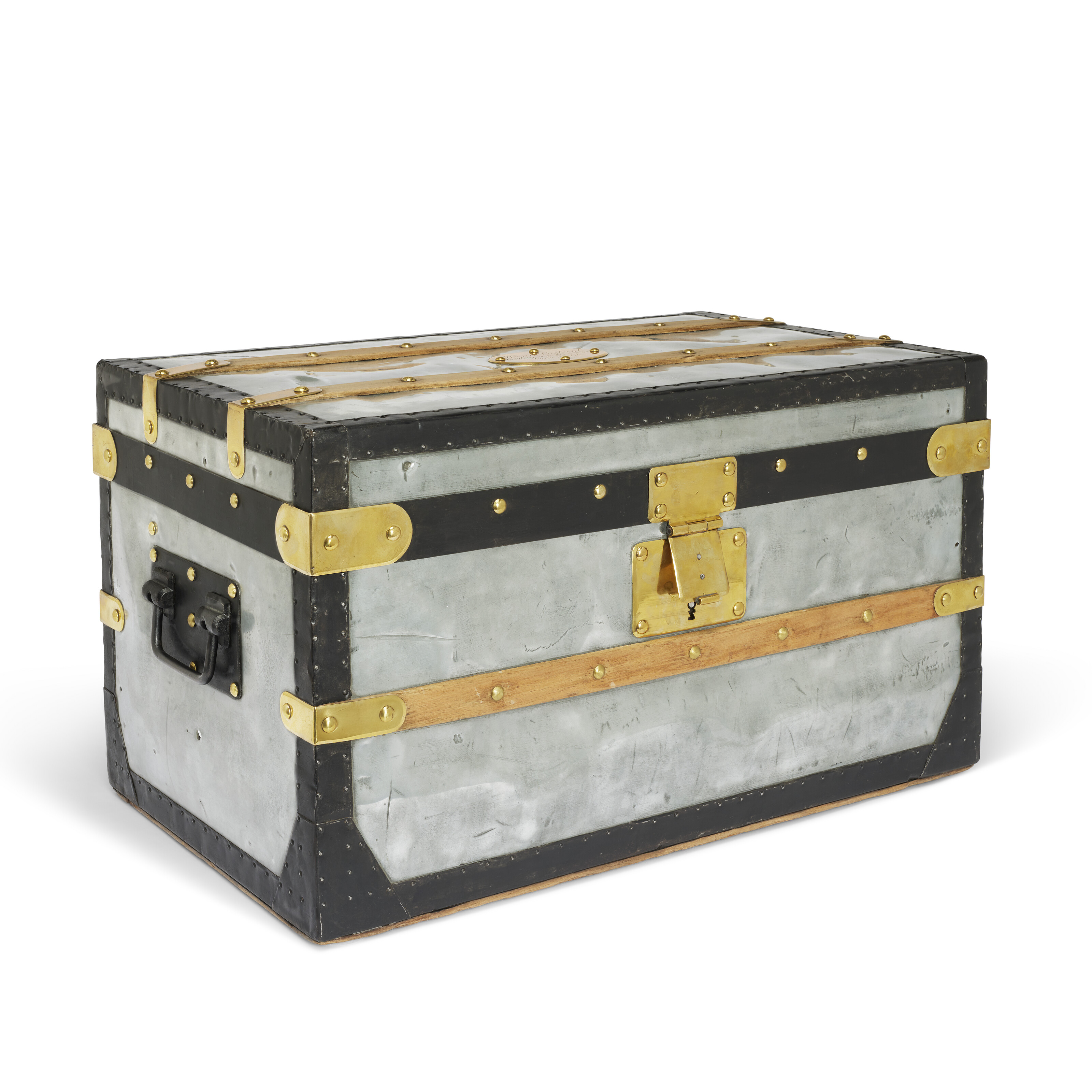 A RARE, HERMETIC ZINC EXPLORER TRUNK WITH BRASS HARDWARE, LOUIS VUITTON ...