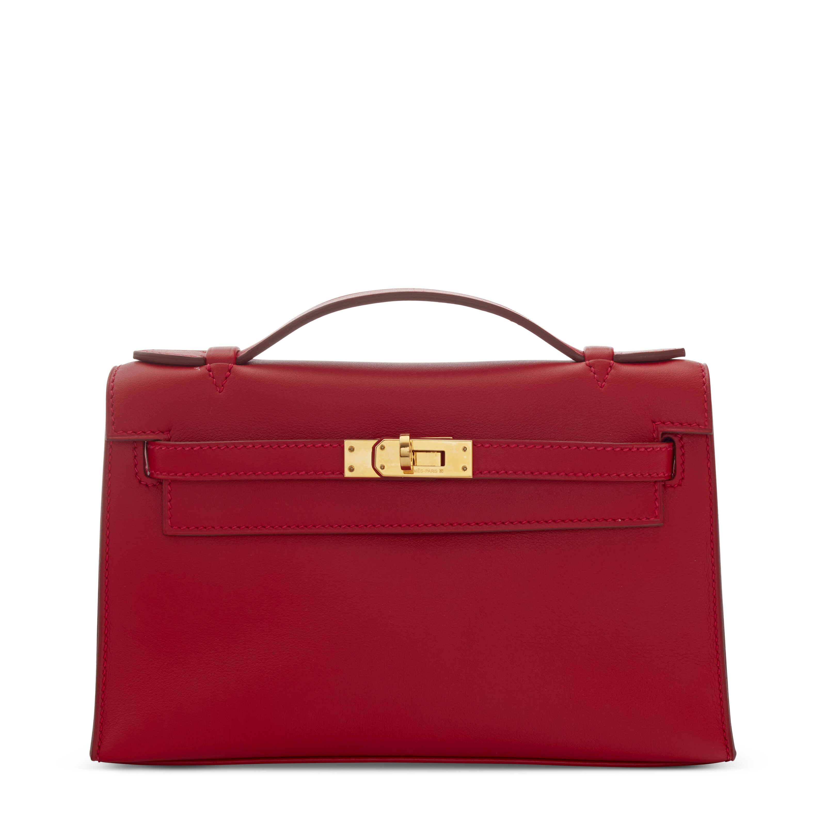 A ROUGE VIF SWIFT LEATHER KELLY POCHETTE WITH GOLD HARDWARE, HERMÈS ...