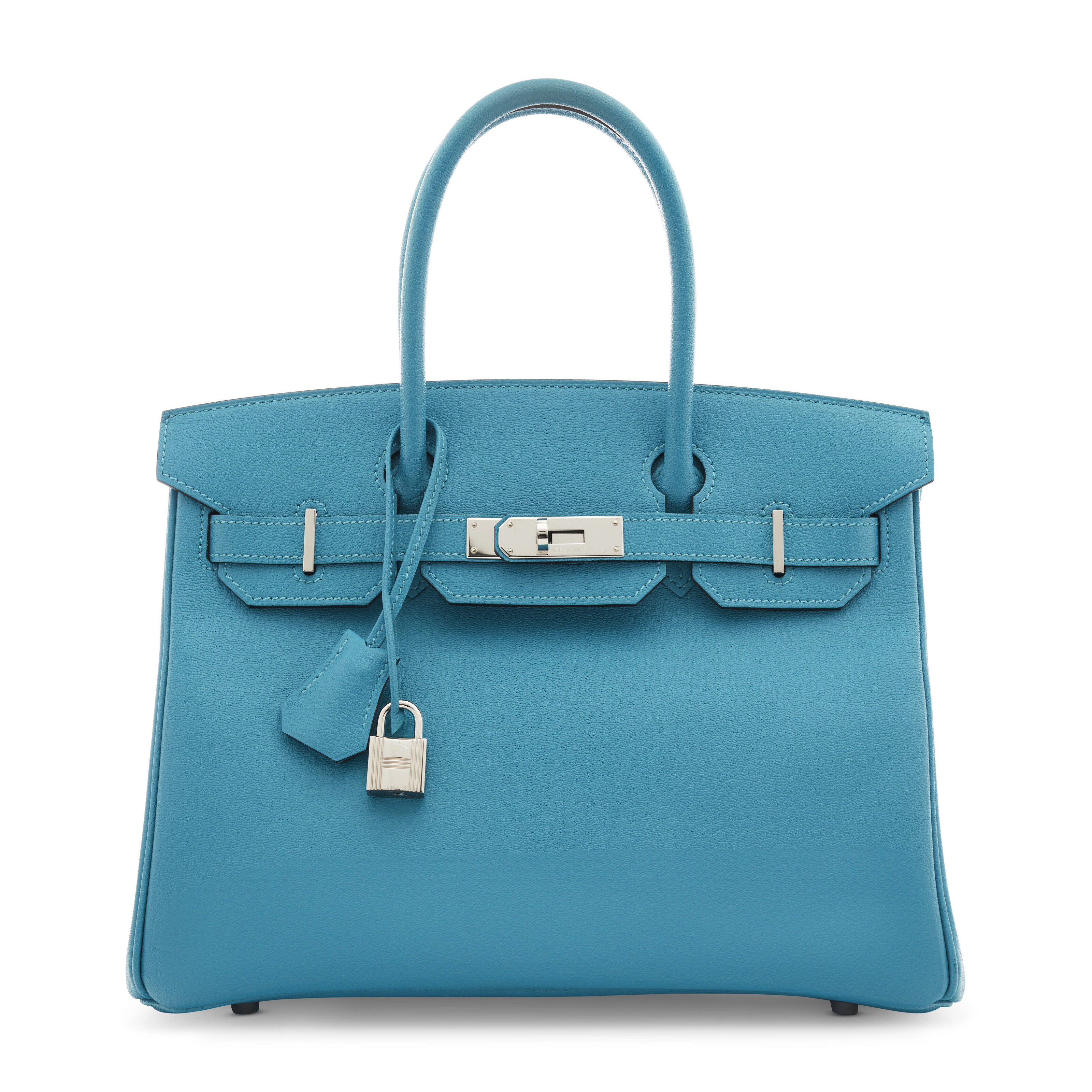 A TURQUOISE CHÈVRE LEATHER BIRKIN 30 WITH PALLADIUM HARDWARE, HERMÈS ...