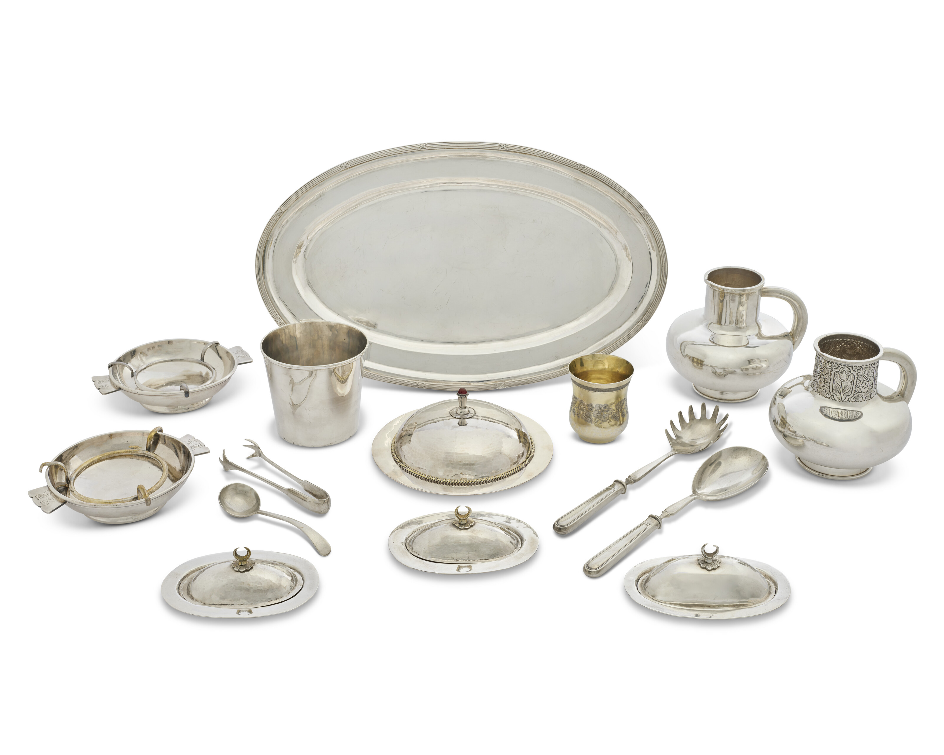 ENSEMBLE DE PIÈCES DE SERVICE EN ARGENT ET MÉTAL ARGENTÉ, TURQUIE, XIXE ...