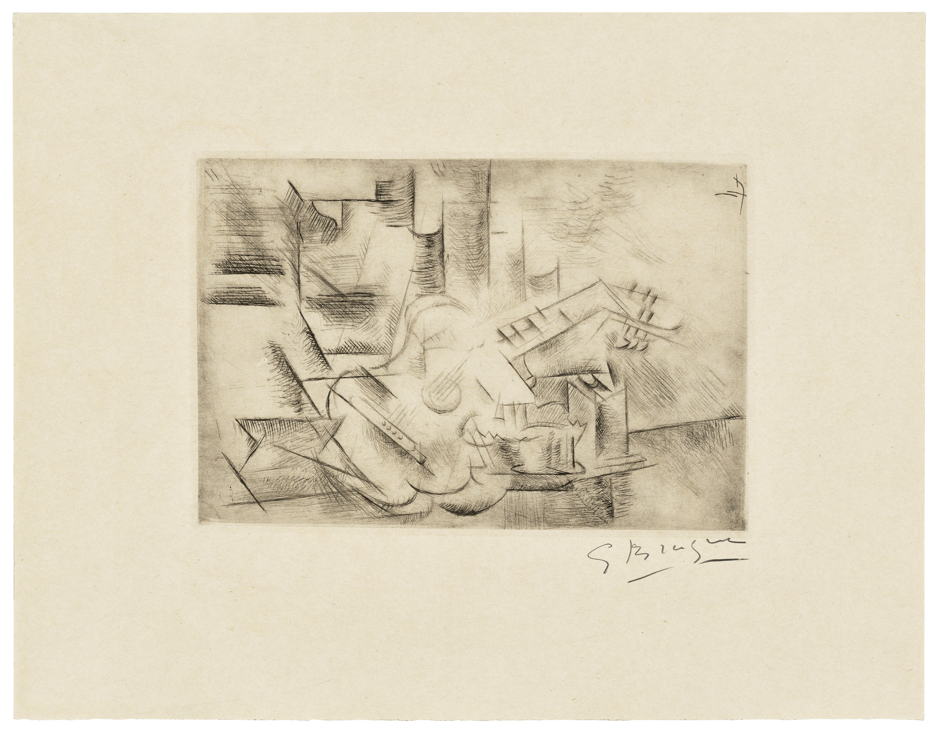 GEORGES BRAQUE (1882-1963), Petite guitare cubiste (Guitare sur une ...