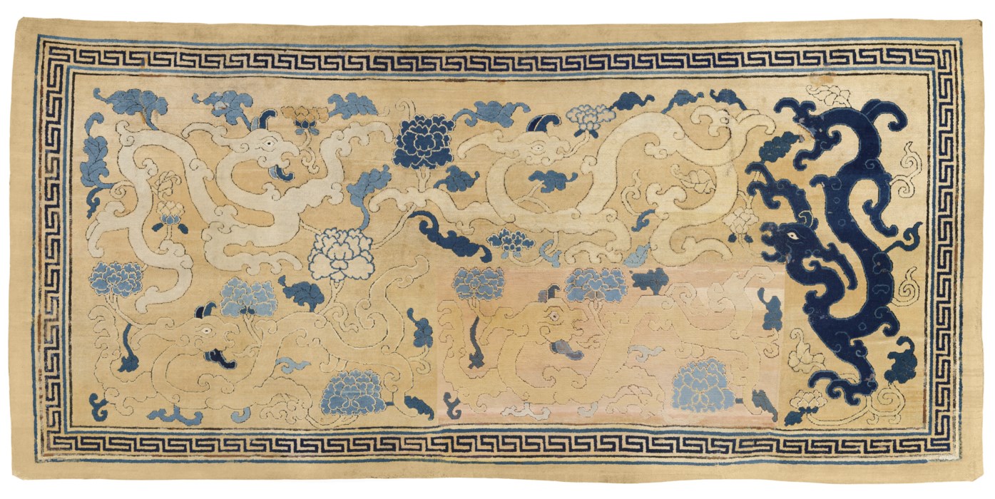 AN EXTREMELY RARE IMPERIAL MING 'QI' DRAGON PALACE CARPET, POSSIBLY ...