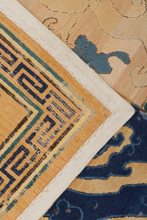 AN EXTREMELY RARE IMPERIAL MING 'QI' DRAGON PALACE CARPET, POSSIBLY ...