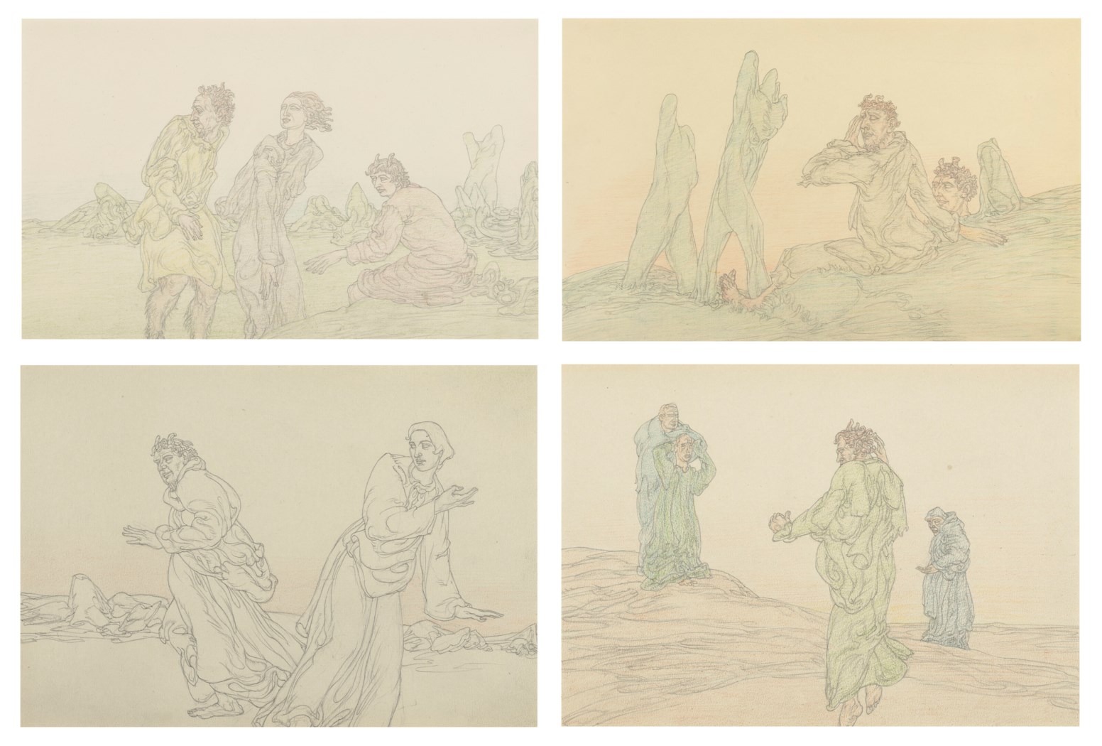 AUSTIN OSMAN SPARE (1886-1956), Robed figures in a landscape: four ...