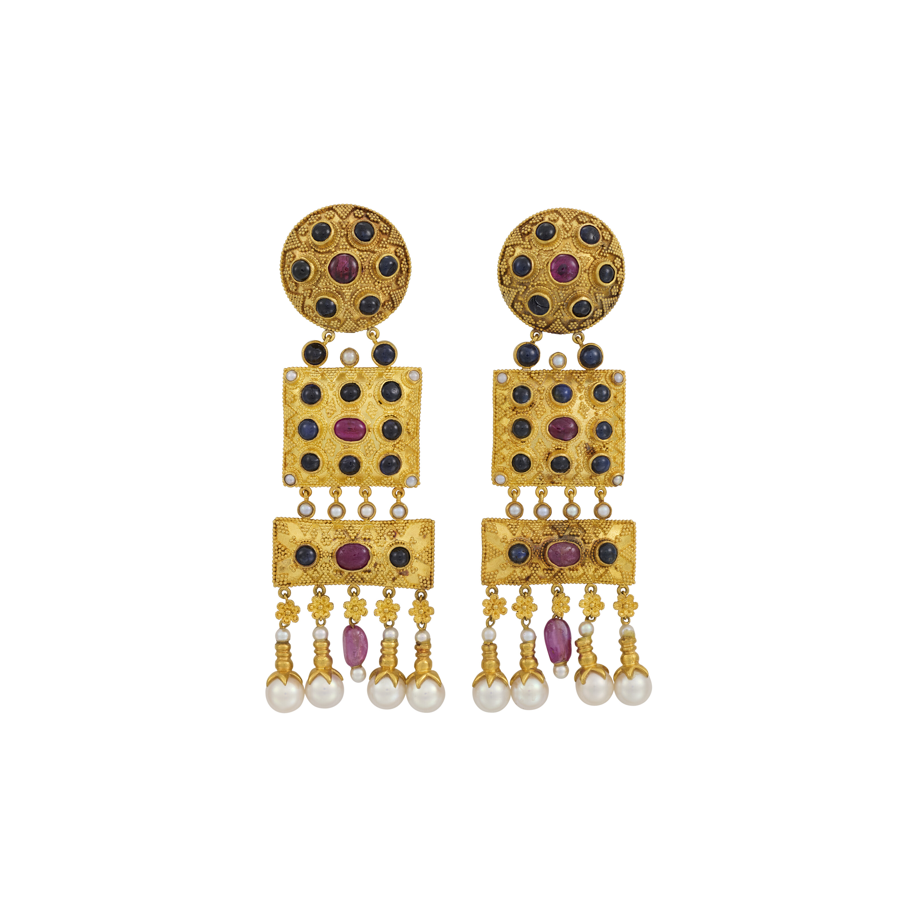 LALAOUNIS GEM SET AND PEARL 'BYZANTINE' EARRINGS, | Christie’s