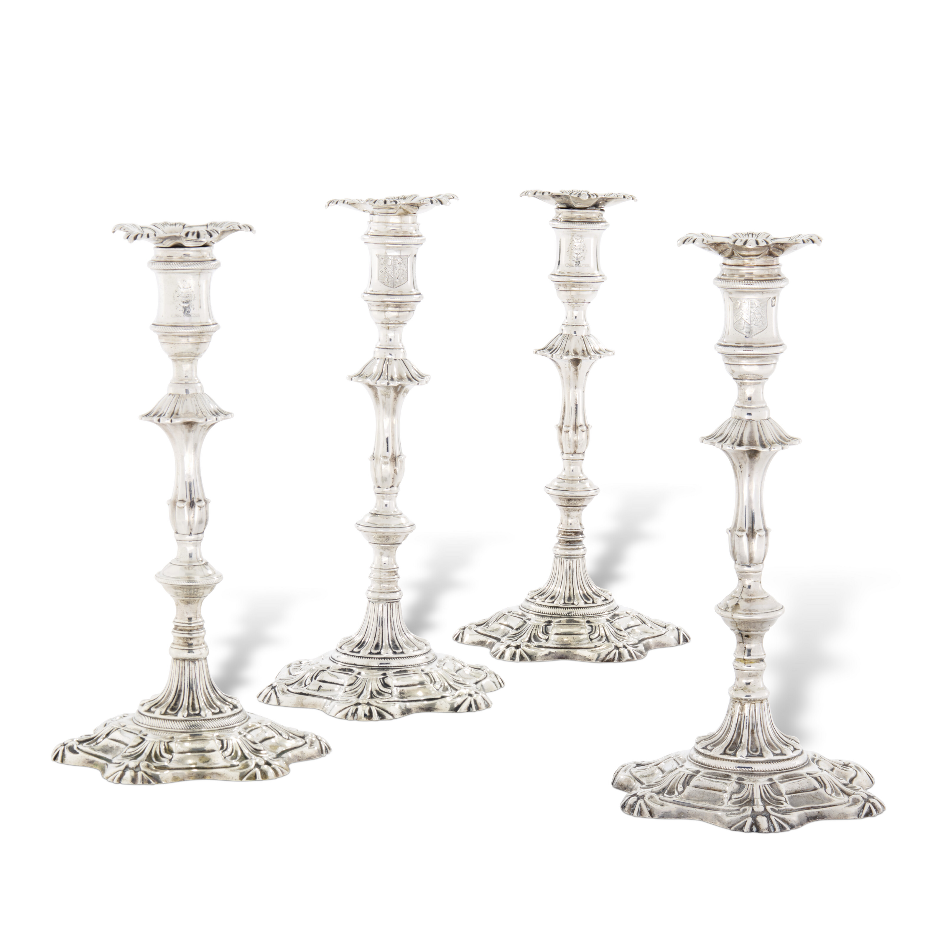 FOUR GEORGE III SILVER CANDLESTICKS, MARK OF WILLIAM CAFE, LONDON, 1764 ...