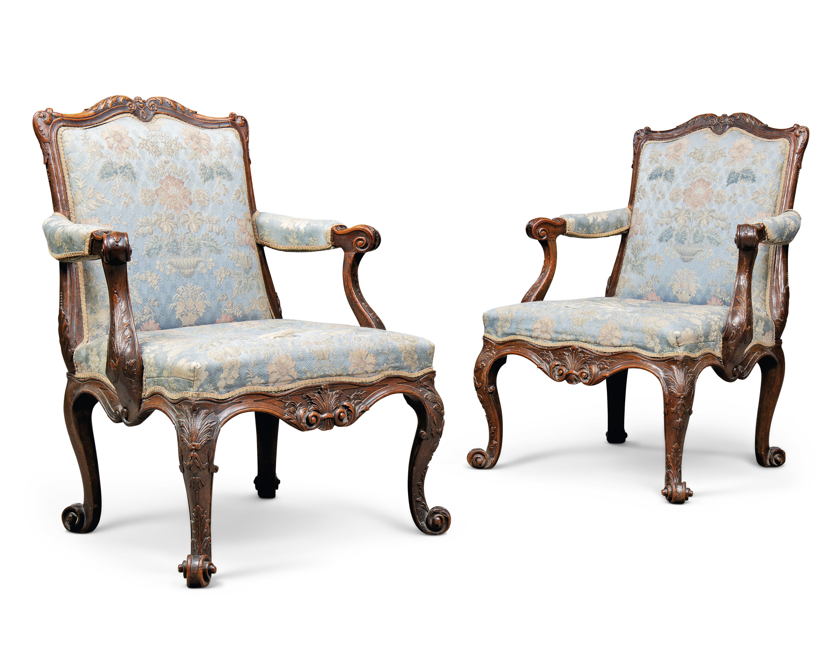 A PAIR OF GEORGE III WALNUT ARMCHAIRS, POSSIBLY BY WILLIAM VILE & JOHN ...