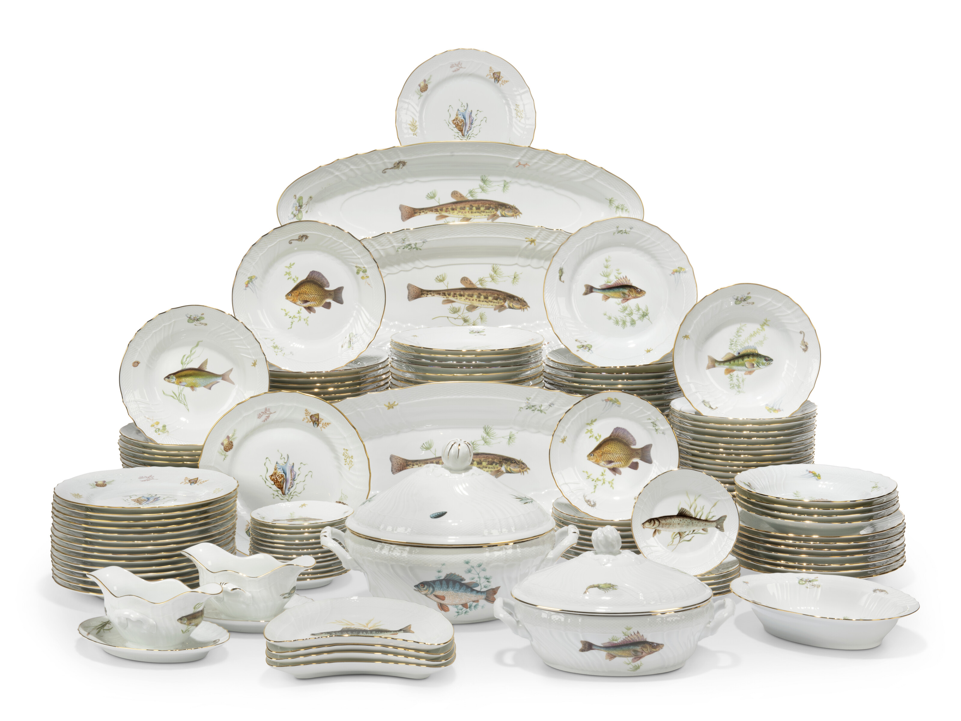 A COMPOSITE RICHARD GINORI (ITALY) PORCELAIN QUENELLE PATTERN PART TABLE-SERVICE, 20TH CENTURY ...