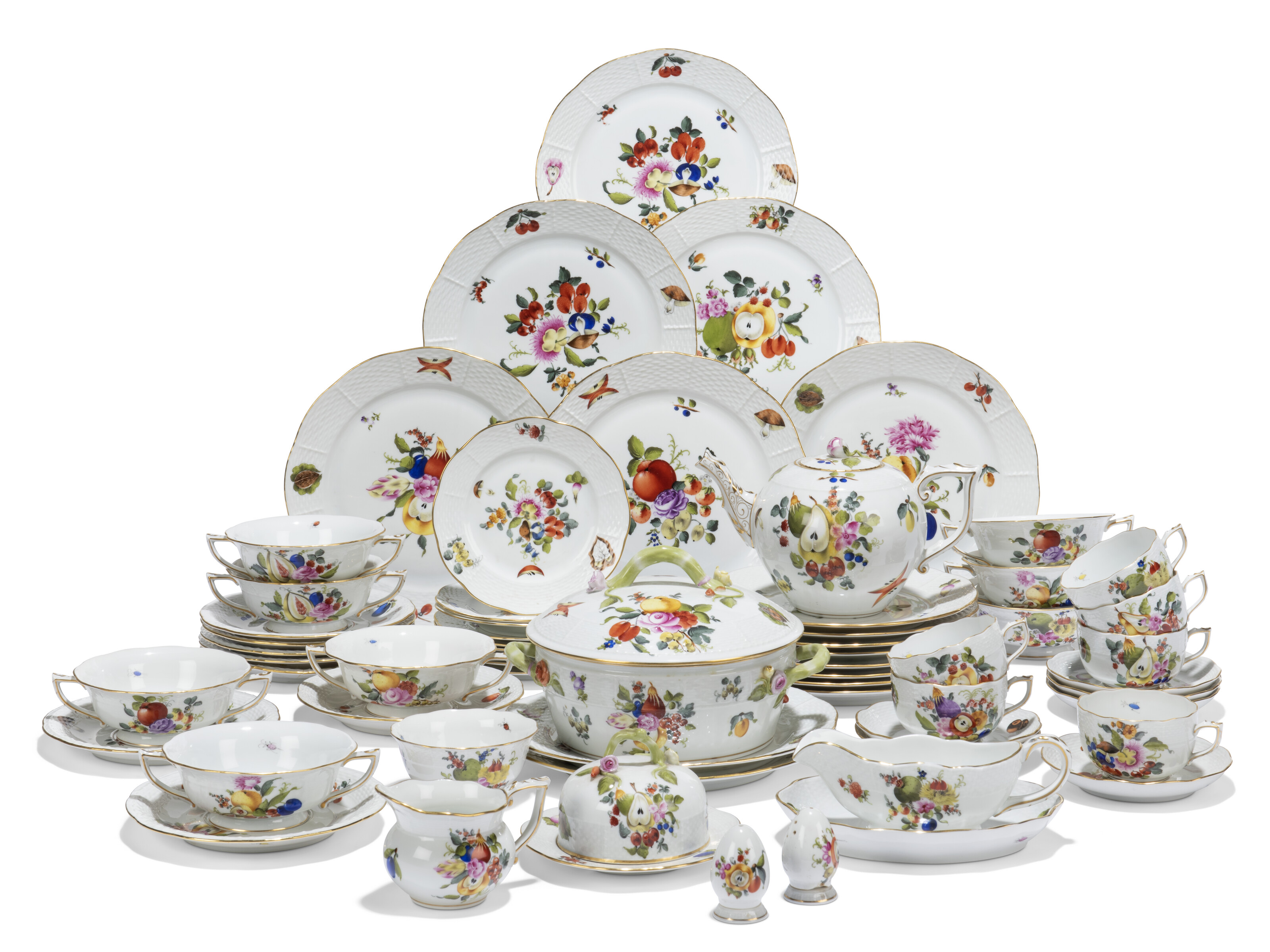 A HEREND PORCELAIN 'FRUITS AND FLOWERS' PATTERN PART TABLE-SERVICE ...