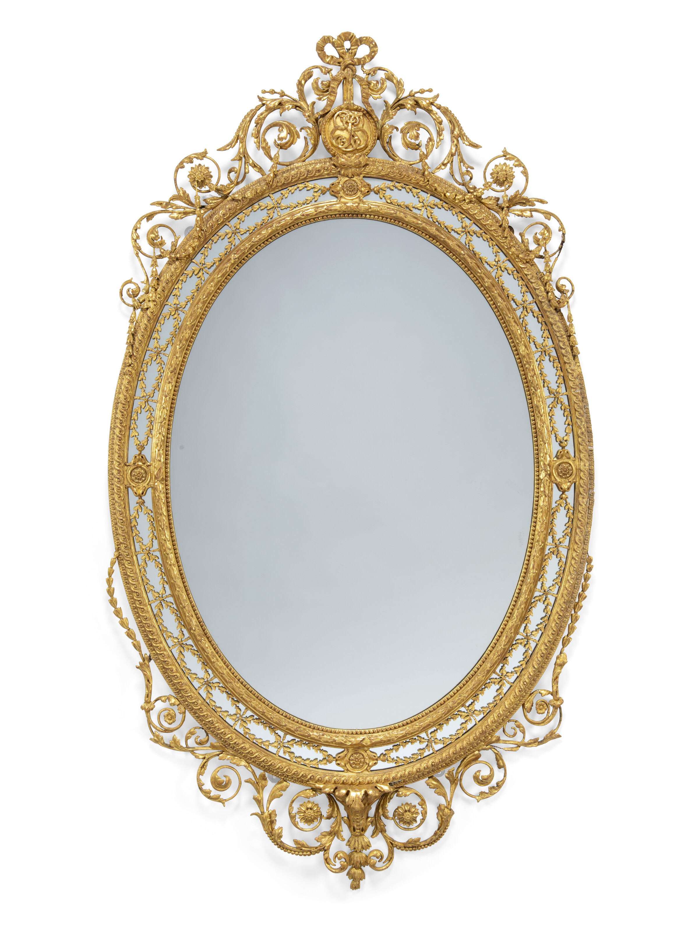 A LARGE VICTORIAN ADAM REVIVAL GILTWOOD AND COMPOSITION MIRROR, CIRCA ...
