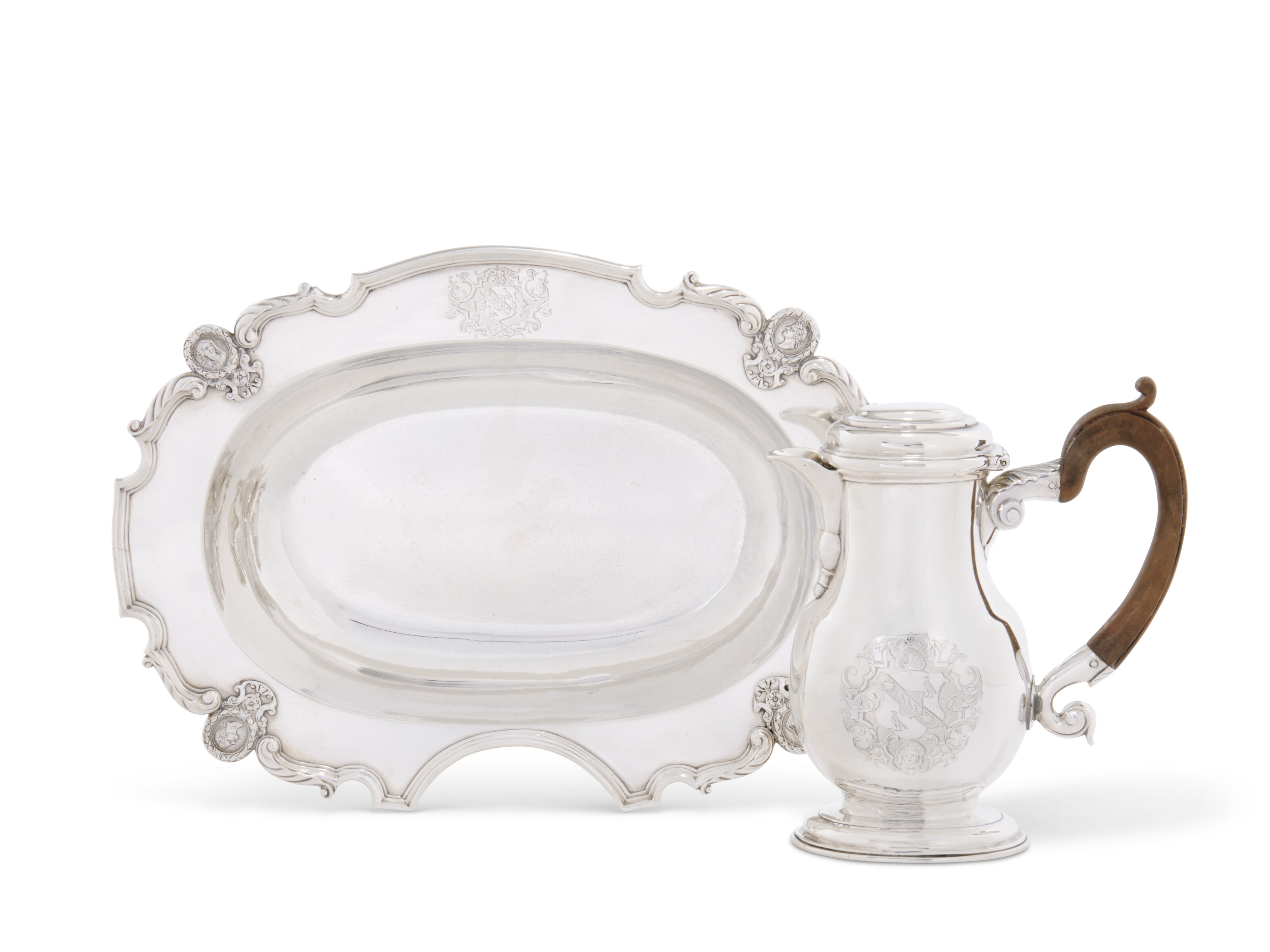 ADMIRAL ROWLEY'S SHAVING BOWL AND JUG: A GEORGE II SILVER SHAVING BOWL ...
