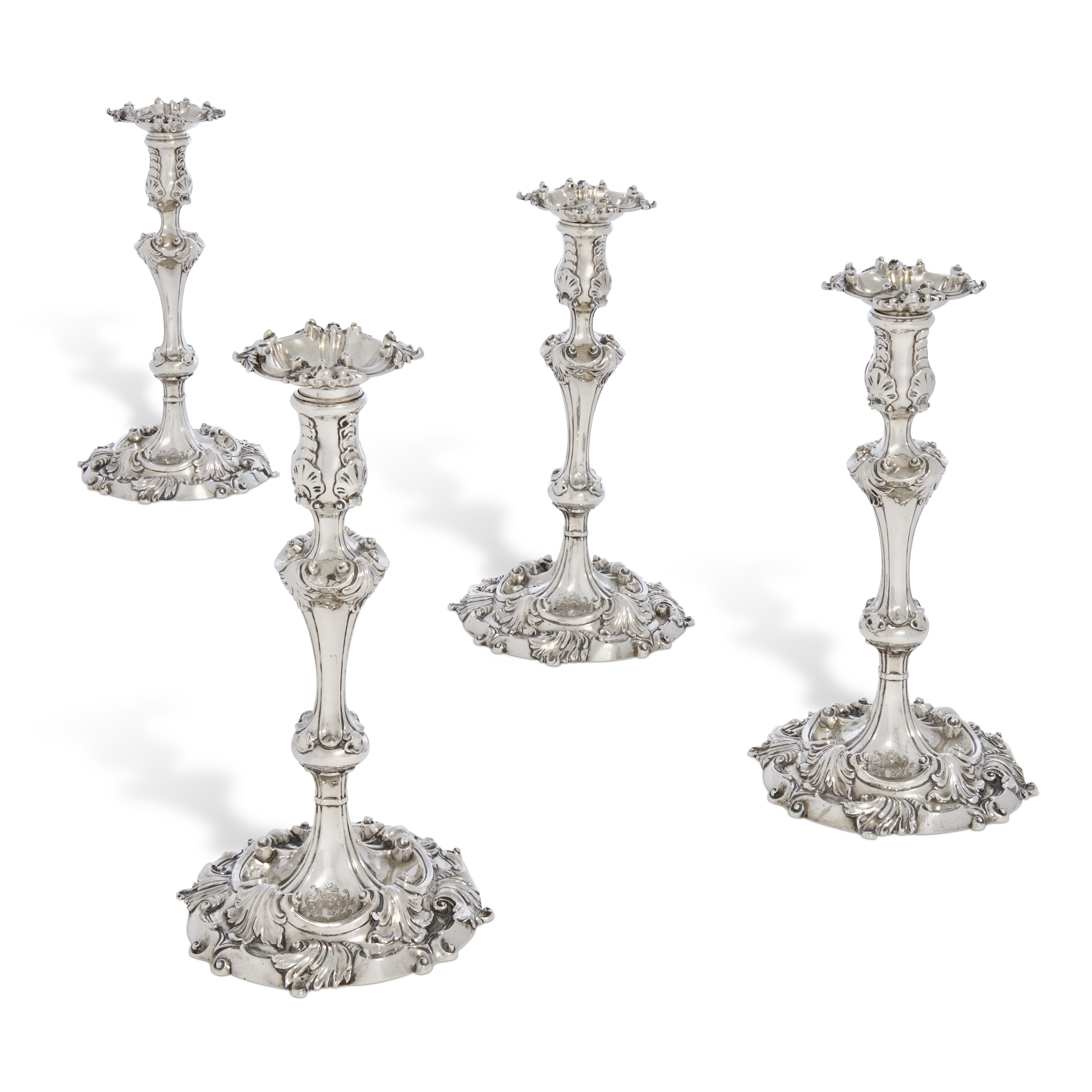 A SET OF FOUR GEORGE II SILVER CANDLESTICKS, MARK OF ALEXANDER JOHNSTON ...