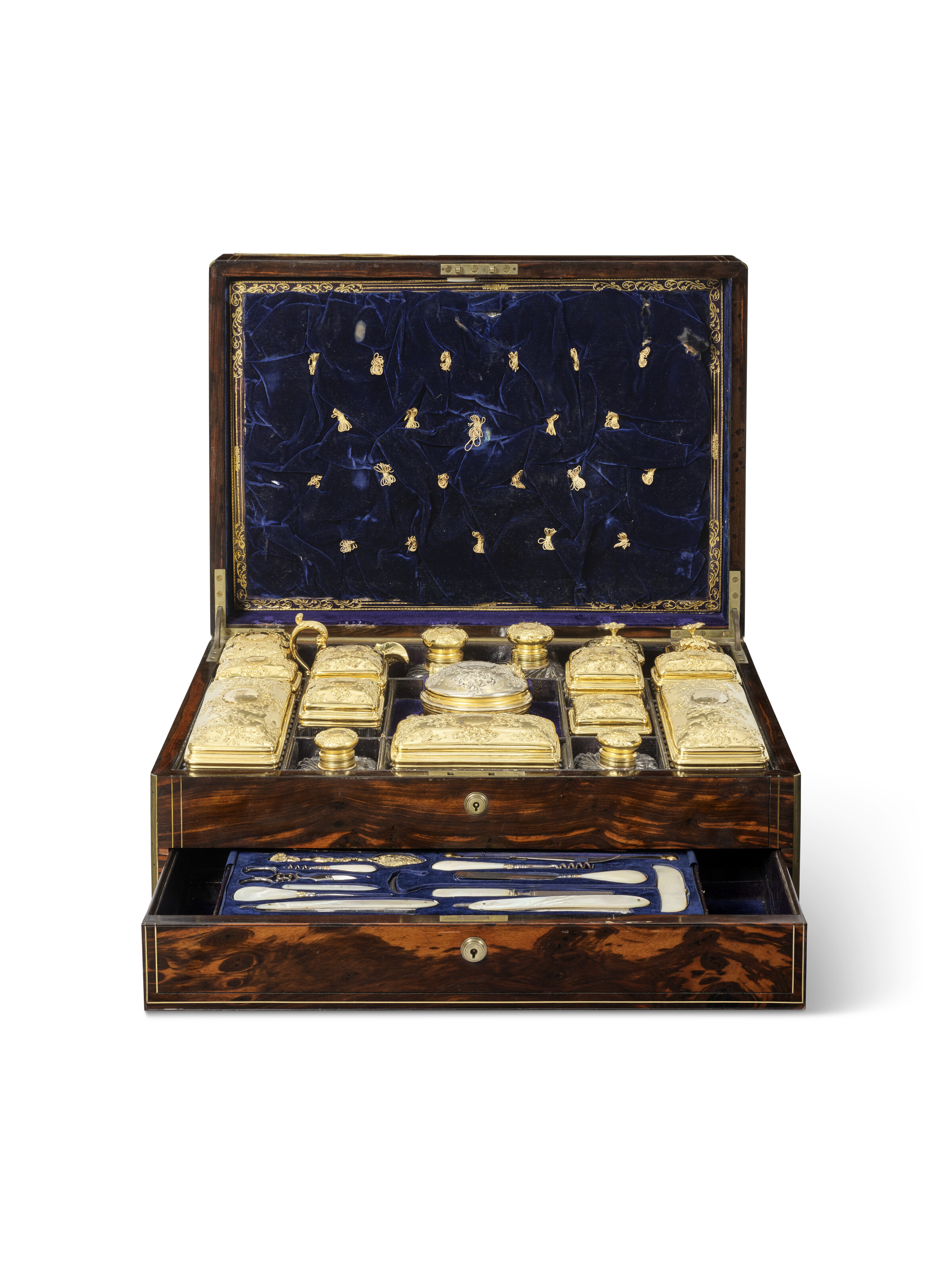 A VICTORIAN SILVER-GILT MOUNTED DRESSING-TABLE SERVICE, MARK OF PAUL ...