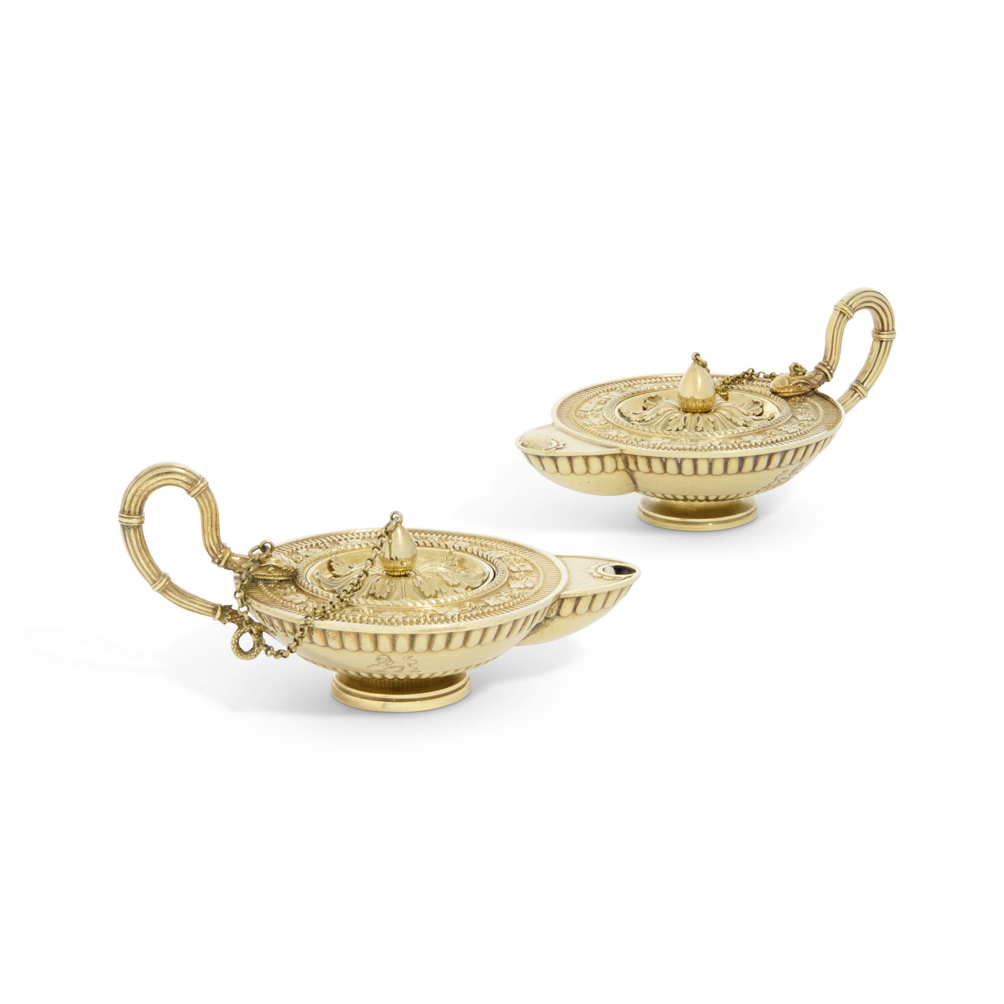 A PAIR OF GEORGE III SILVER-GILT CIGAR LIGHTERS, MARK OF DIGBY SCOTT ...