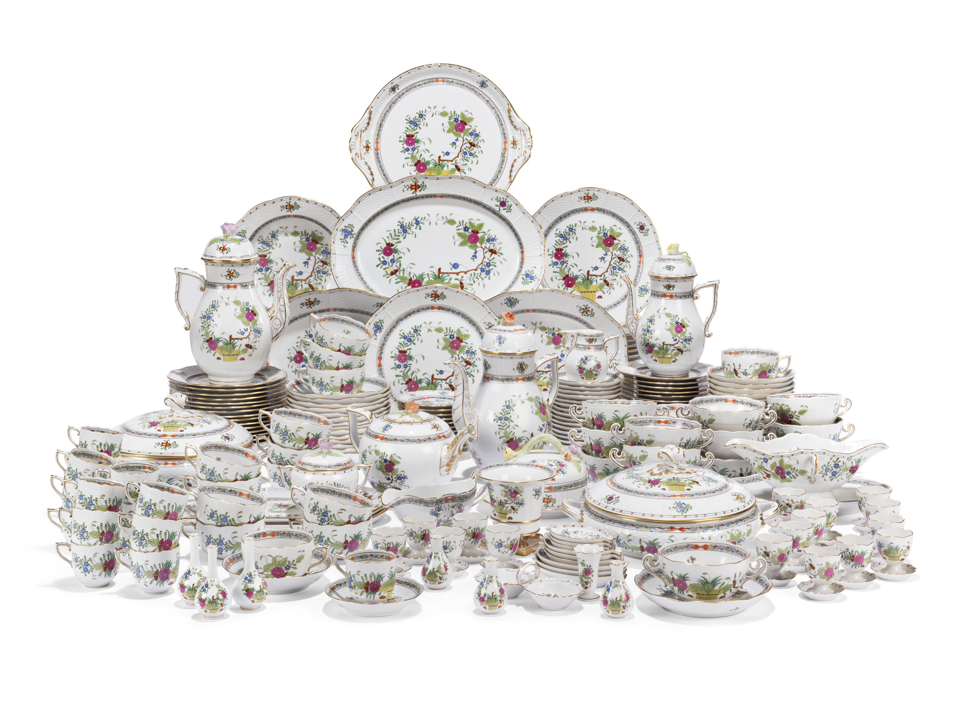 A HEREND PORCELAIN 'INDIAN BASKET' PATTERN PART DINNER-SERVICE, 20TH ...