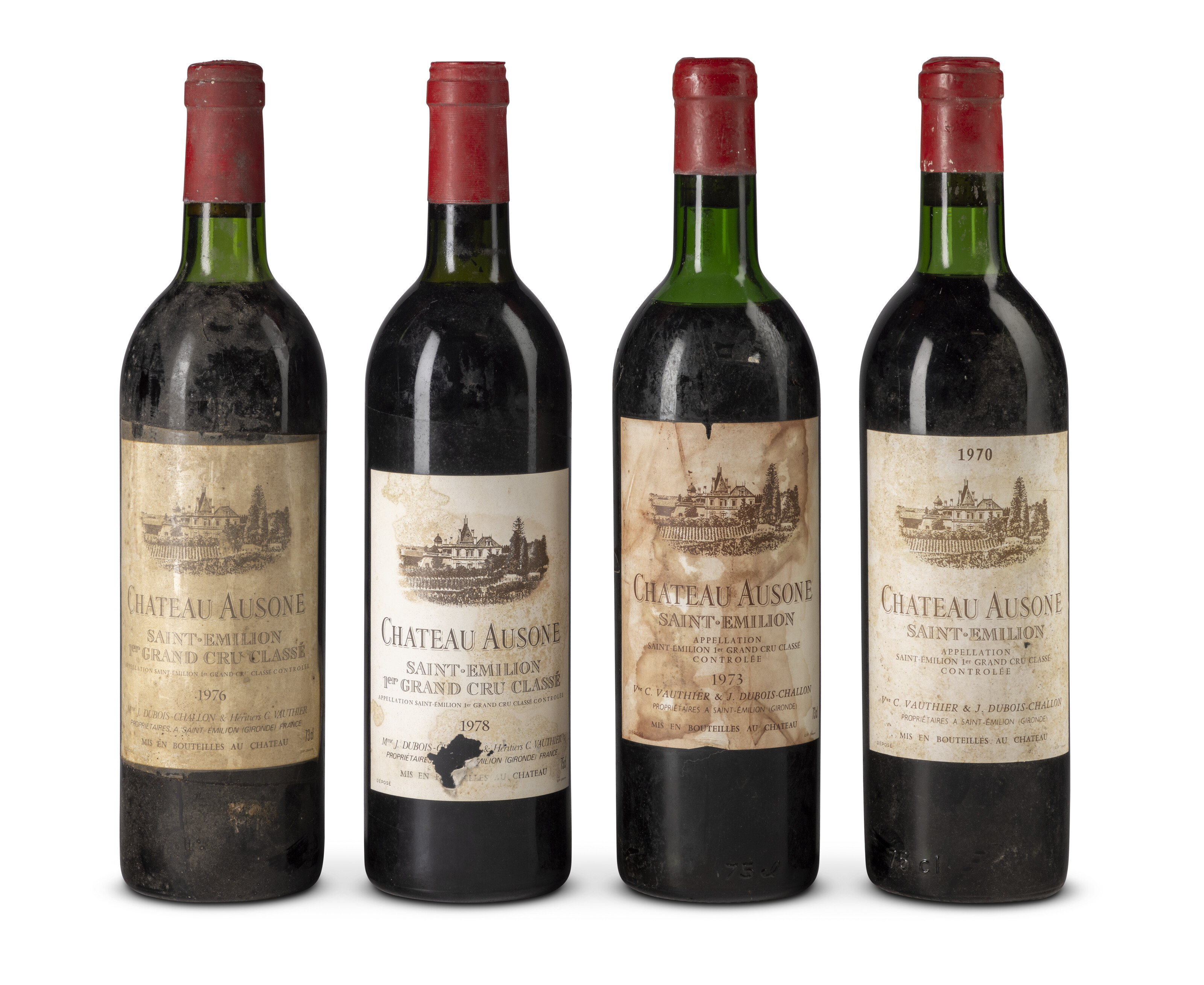 Mixed Ausone 1970-1978, Château Ausone 1970Scuffed capsules. Bin-soiled ...