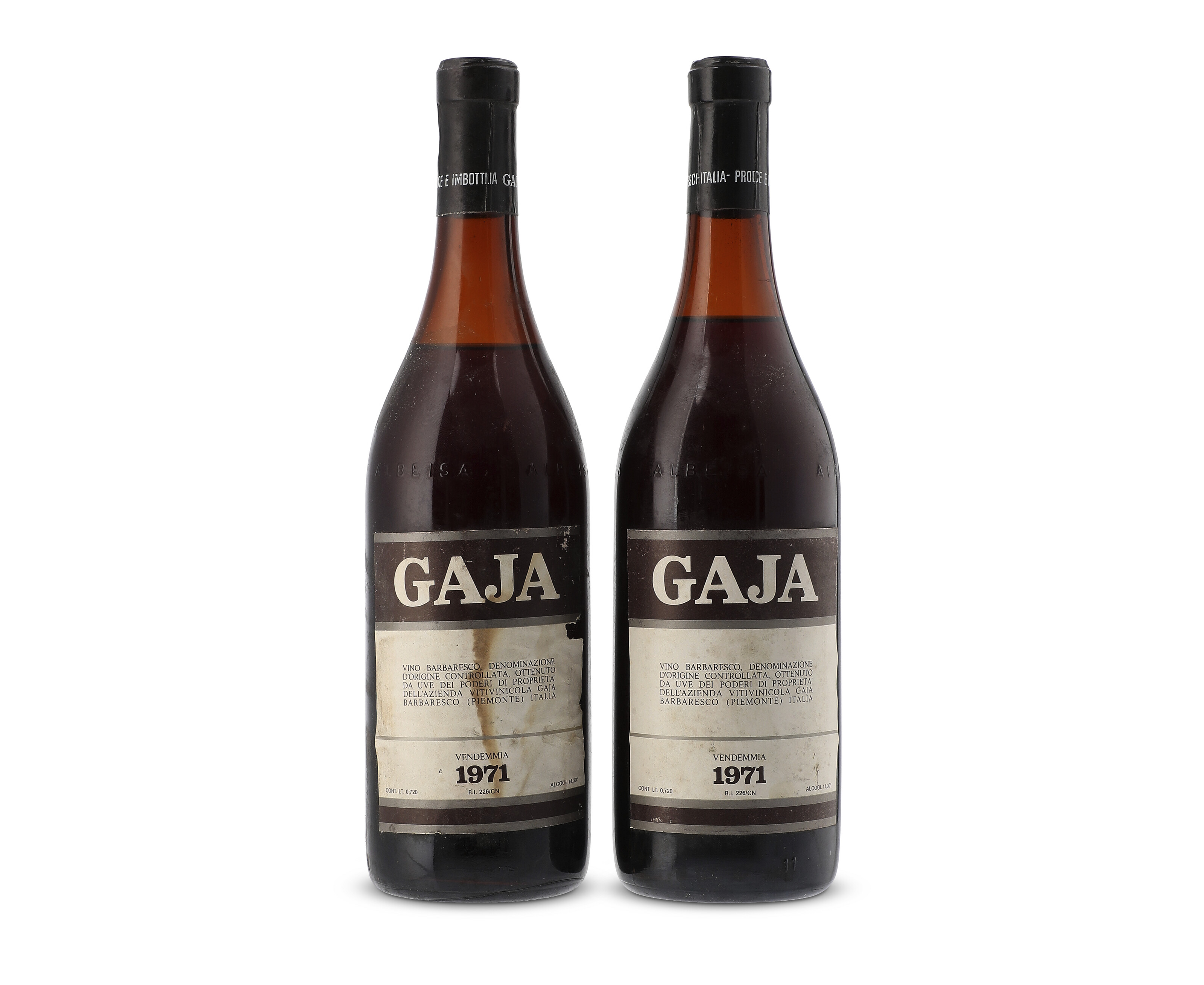 Gaja, Barbaresco 1971, U. 1x4cm, 1x5cm, 1 slightly bin-soiled label, 1 ...